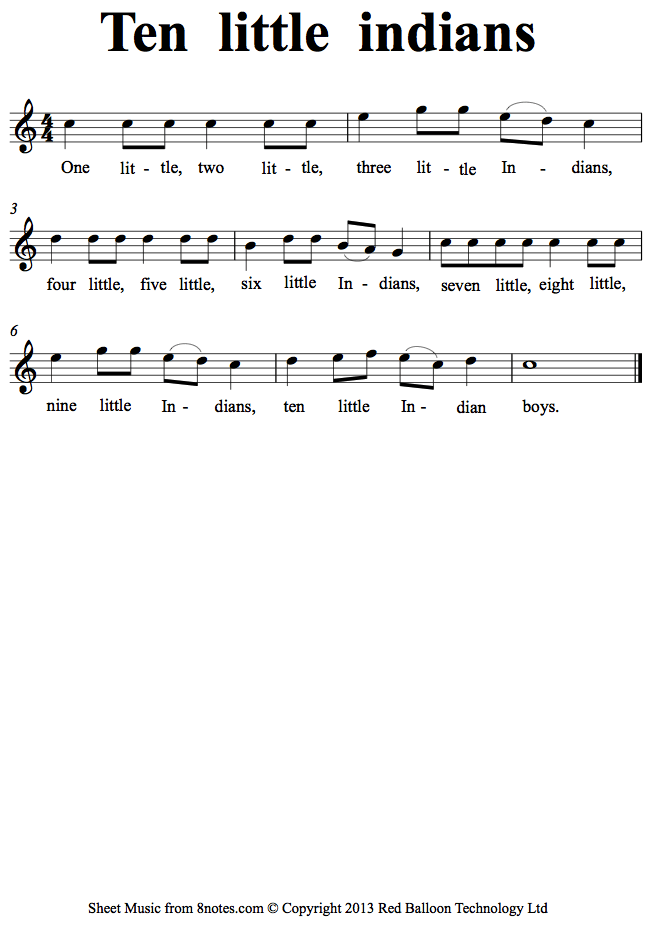 Ten little indians sheet music for Flute - 8notes.com