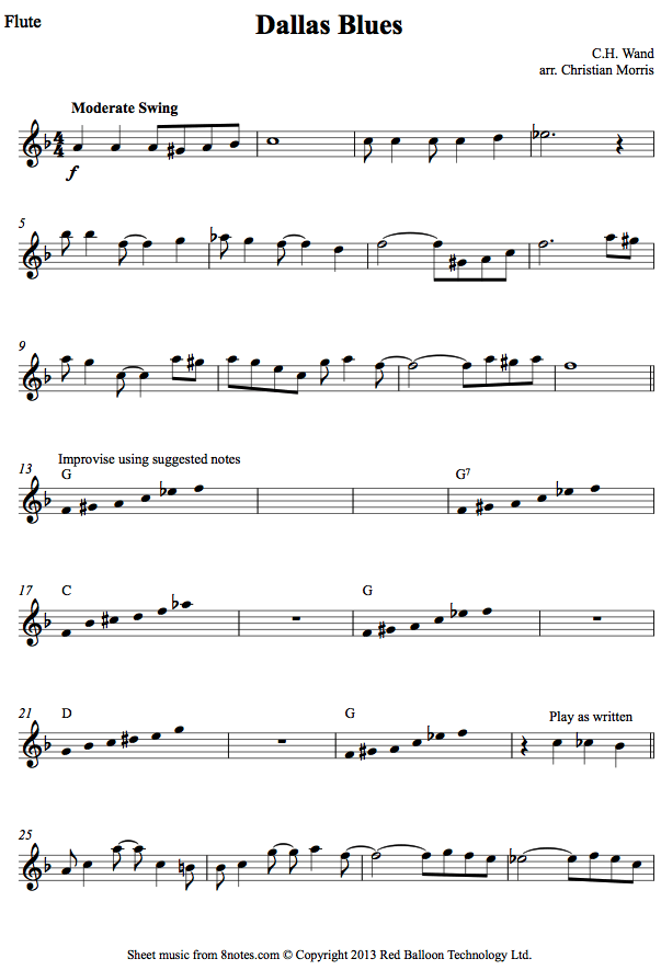 Hart Wand Dallas Blues Sheet Music For Flute