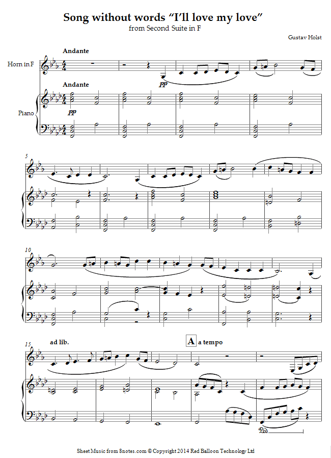 Holst Song Without Words Ill Love My Love From Second Suite In F