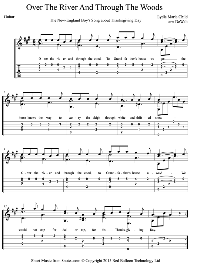 Over The River And Through The Woods (Thanksgiving song) sheet music ...