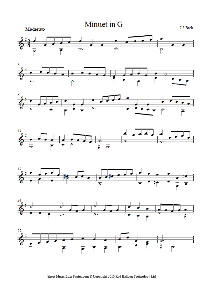 Bach Minuet In G Sheet Music For Guitar