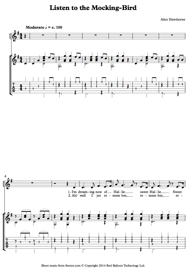 Listen To The Mocking Bird Sheet Music For Guitar 8notes listen-to-the-mocking-bird-sheet-music-for-guitar-8notes