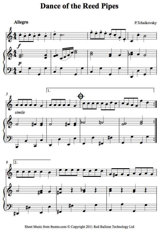 Tchaikovsky - Dance of the reed pipes from the Nutcracker sheet music ...