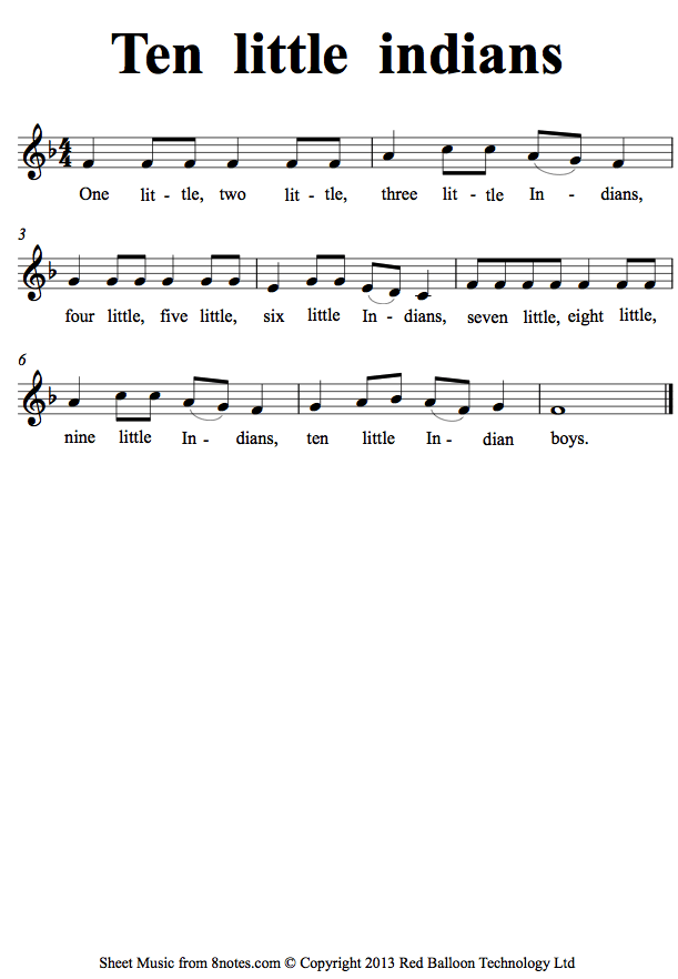 Ten little indians sheet music for Trumpet - 8notes.com