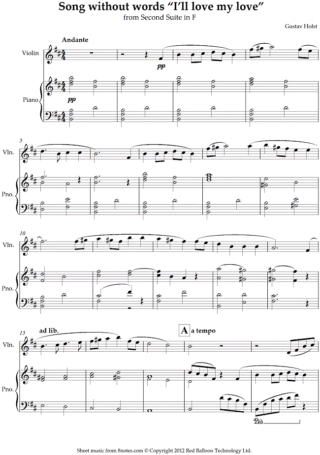 Holst Song Without Words Ill Love My Love From Second Suite In F