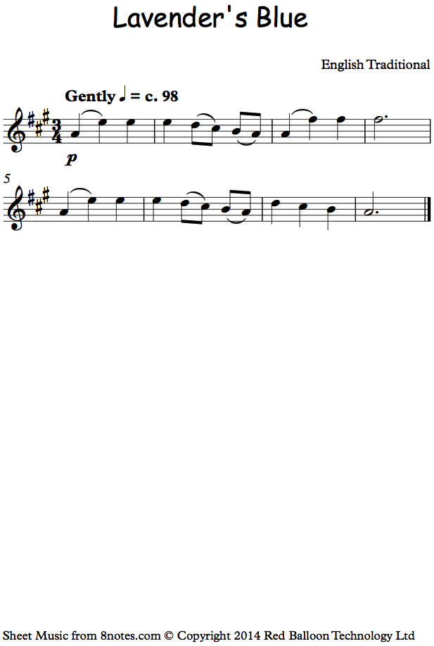 Lavender's Blue sheet music for Violin - 8notes.com