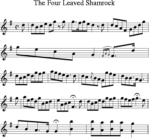 The Four Leaved Shamrock (Irish Folk Song) (Ireland) for Treble Clef ...