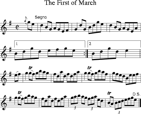 The First of March (Irish Folk Song) (Ireland) for Treble Clef ...
