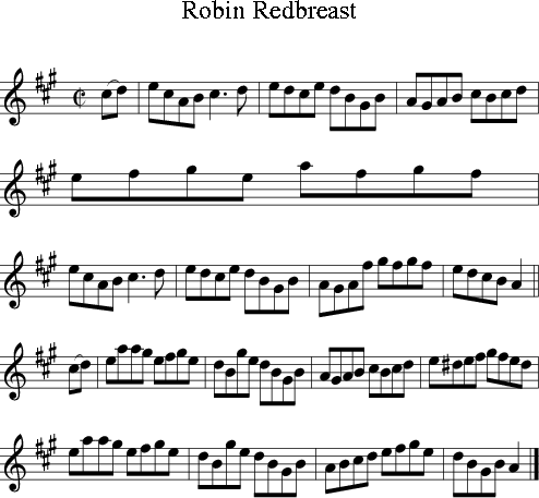 Robin Redbreast (Irish Folk Song) (Ireland) for Treble Clef Instrument ...