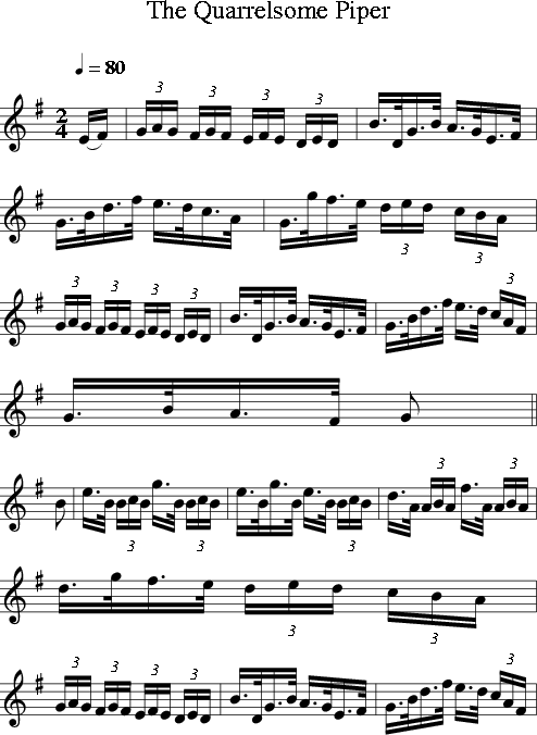 Quarrelsome Piper, The (Irish Folk Song) (Ireland) for Treble Clef ...