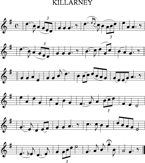 KILLARNEY (Irish Folk Song) (Ireland) for Treble Clef Instrument - Free ...