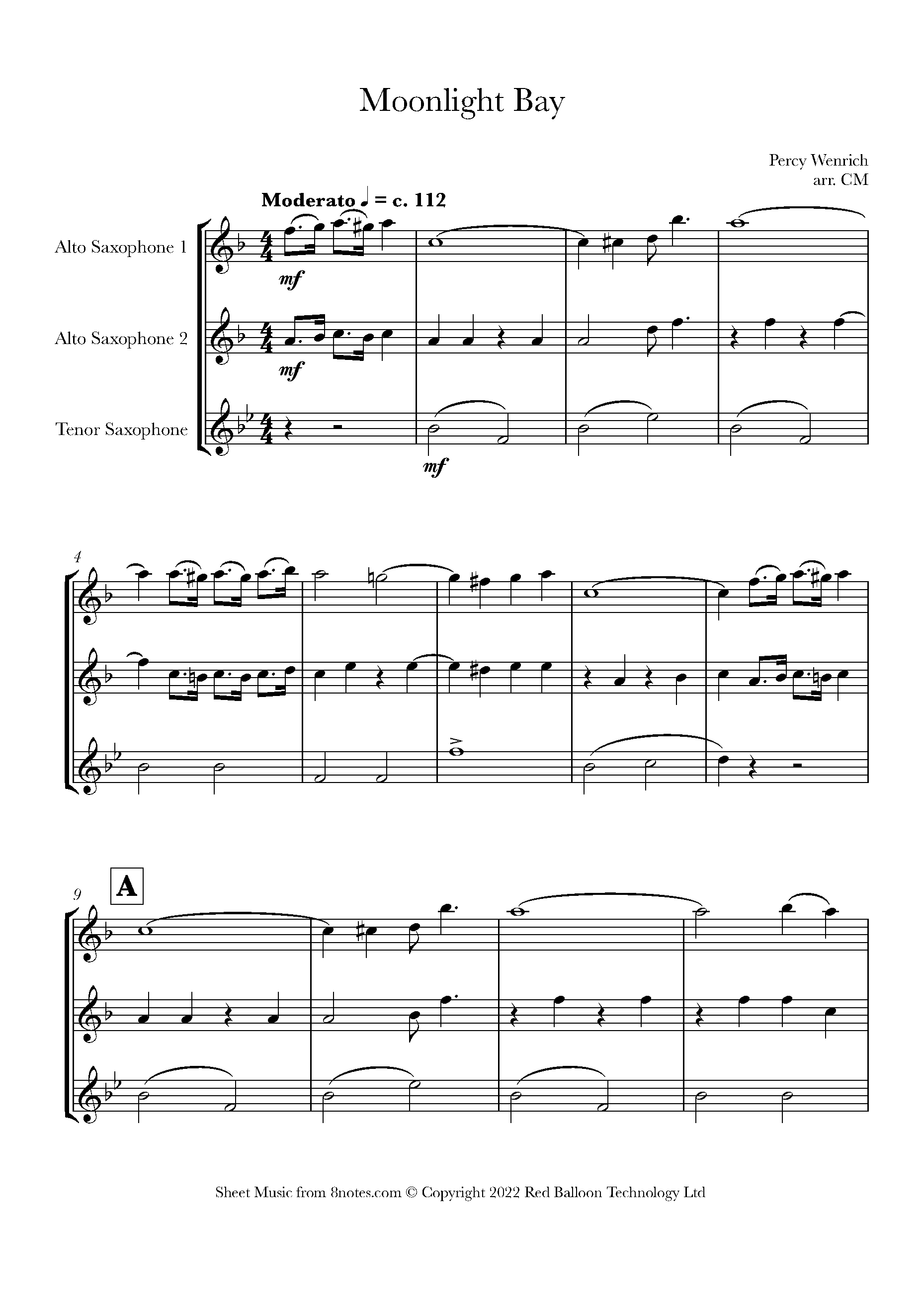 Percy Wenrich - Moonlight Bay Sheet music for 2-Altos-Tenor-Sax ...