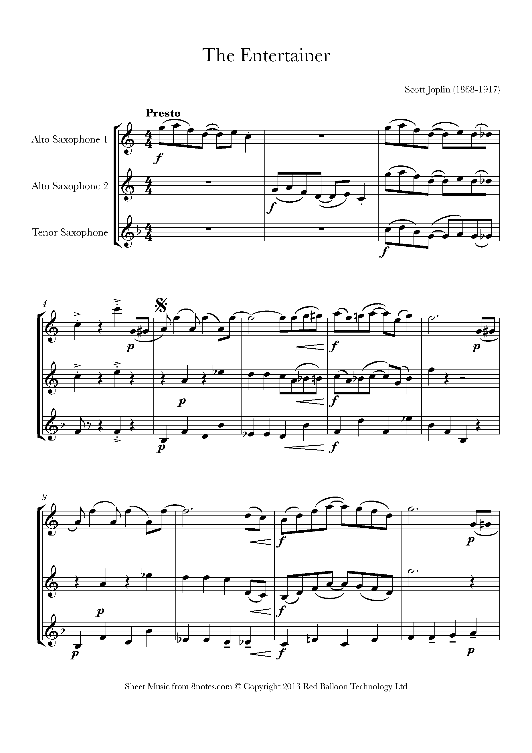 Scott Joplin - The Entertainer Sheet music for 2-Altos-Tenor-Sax ...