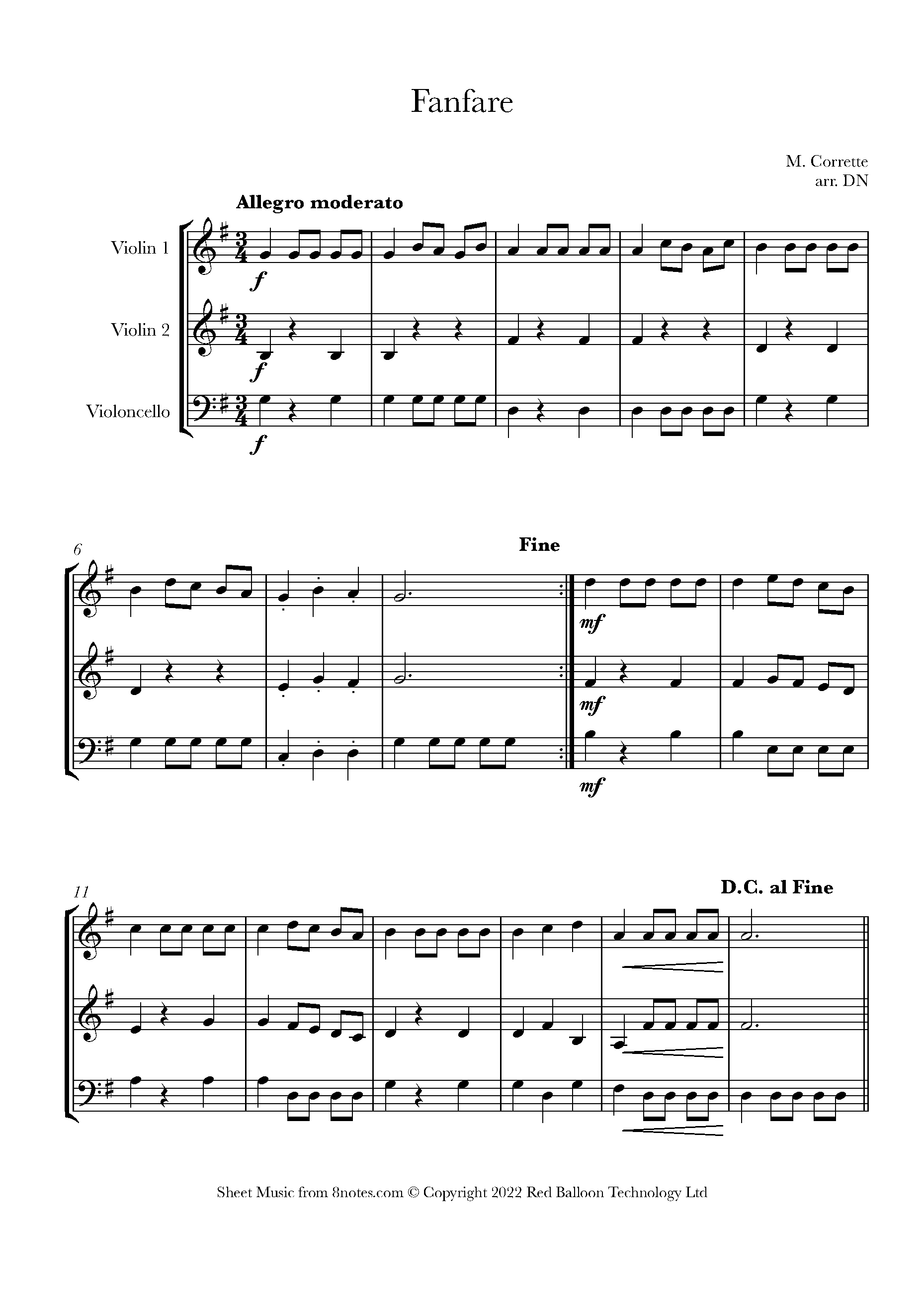 Michel Corrette - Fanfare Sheet music for 2-Violins-Cello - 8notes.com