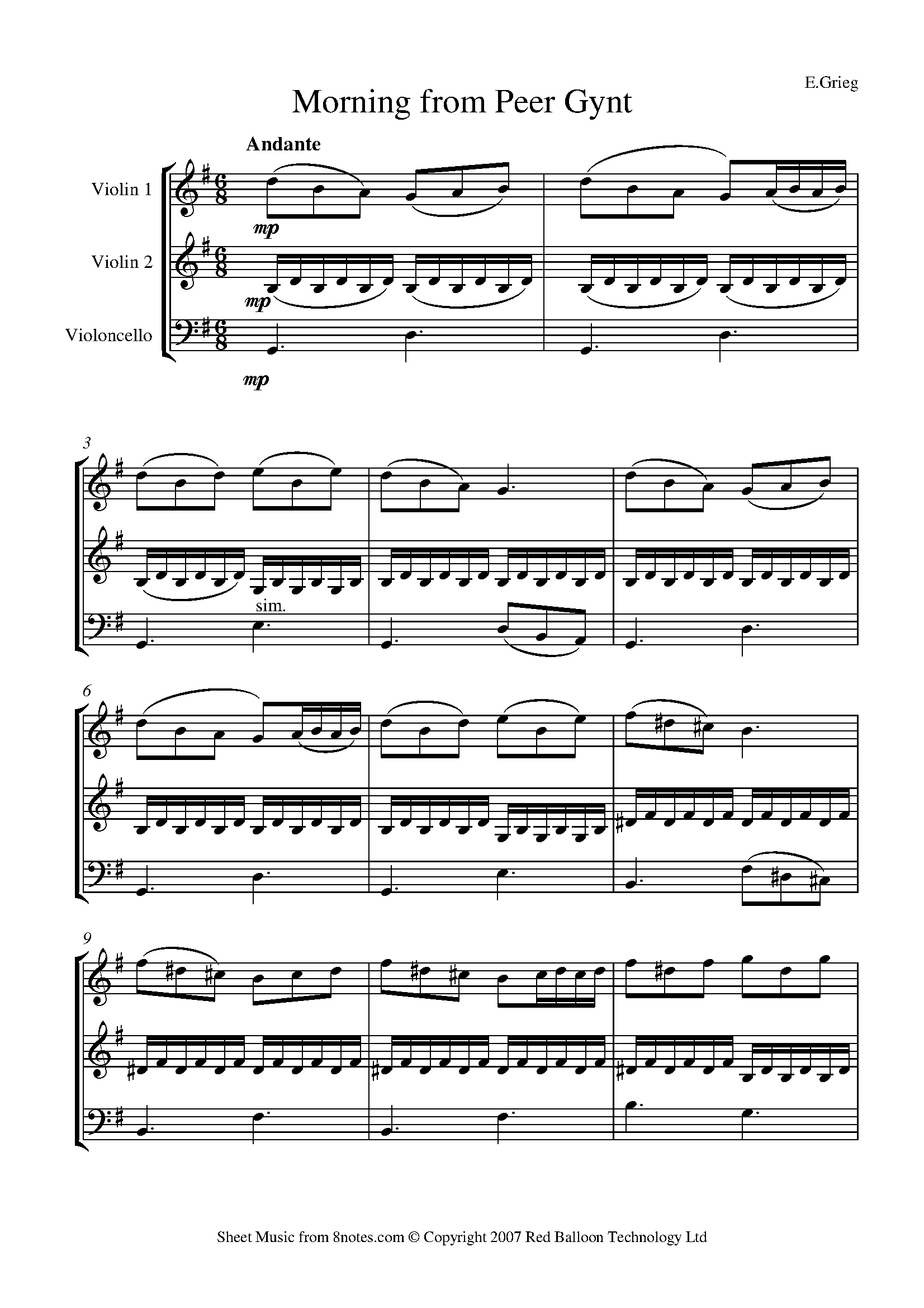 Grieg - Morning from Peer Gynt (Morning Mood) Sheet music for 2-Violins ...
