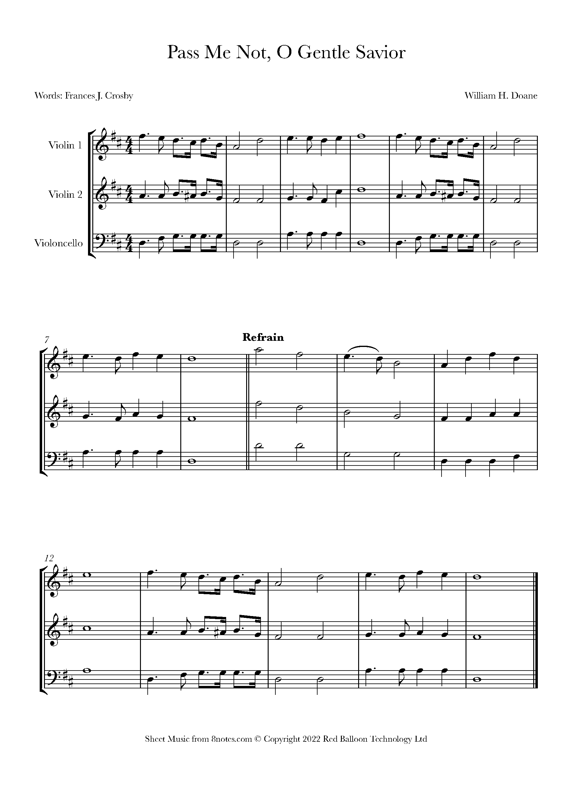 Doane - Pass Me Not, O Gentle Savior Sheet music for 2-Violins-Cello ...