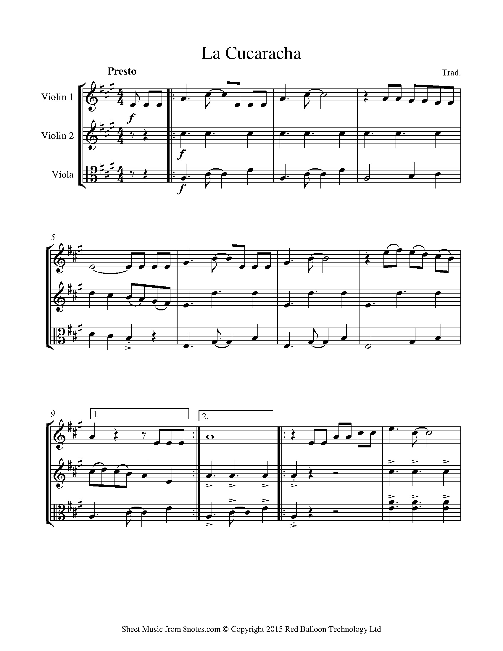 La Cucaracha Sheet music for 2-violins-viola - 8notes.com