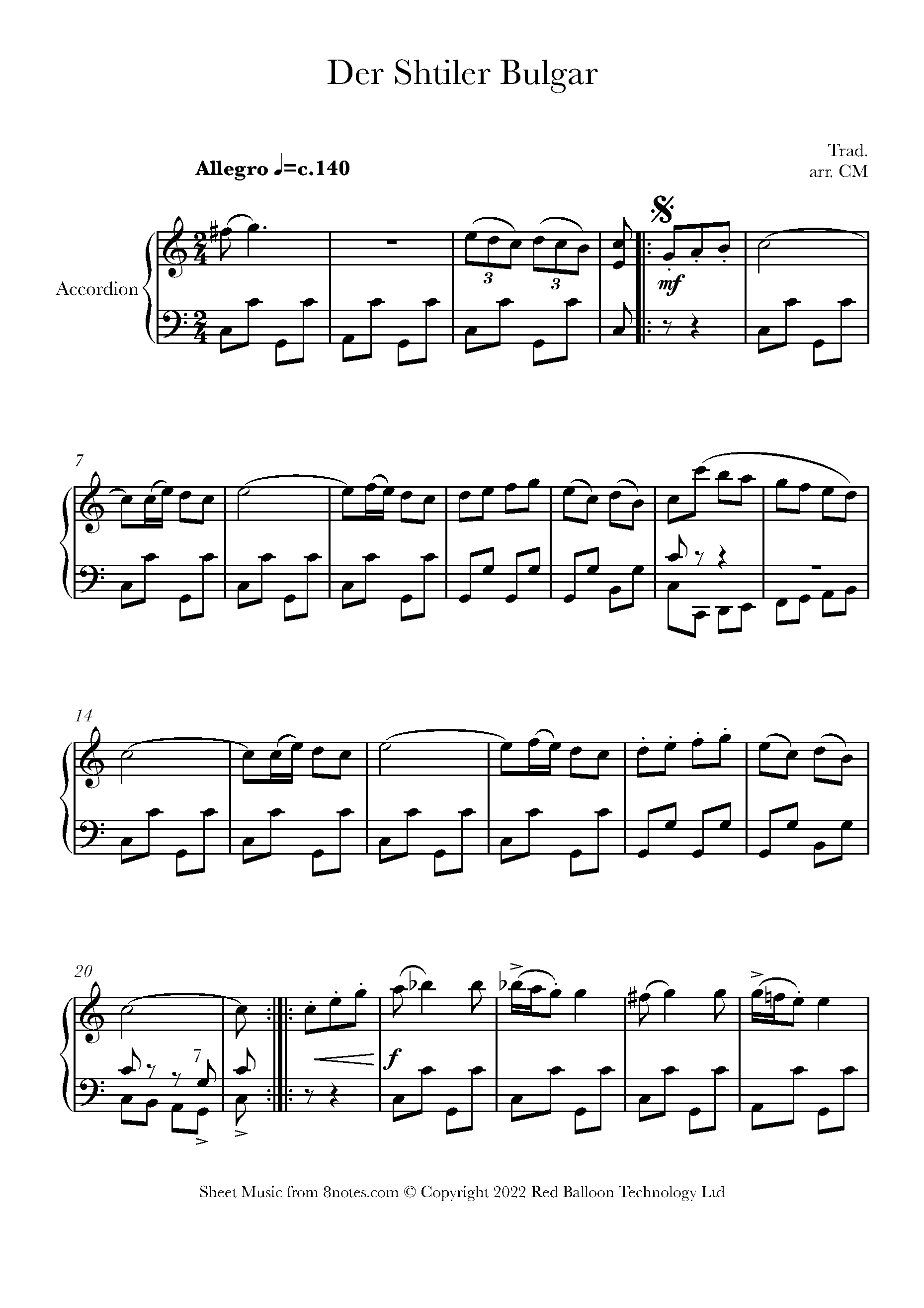 Der Shtiler Bulgar Sheet music for Accordion - 8notes.com