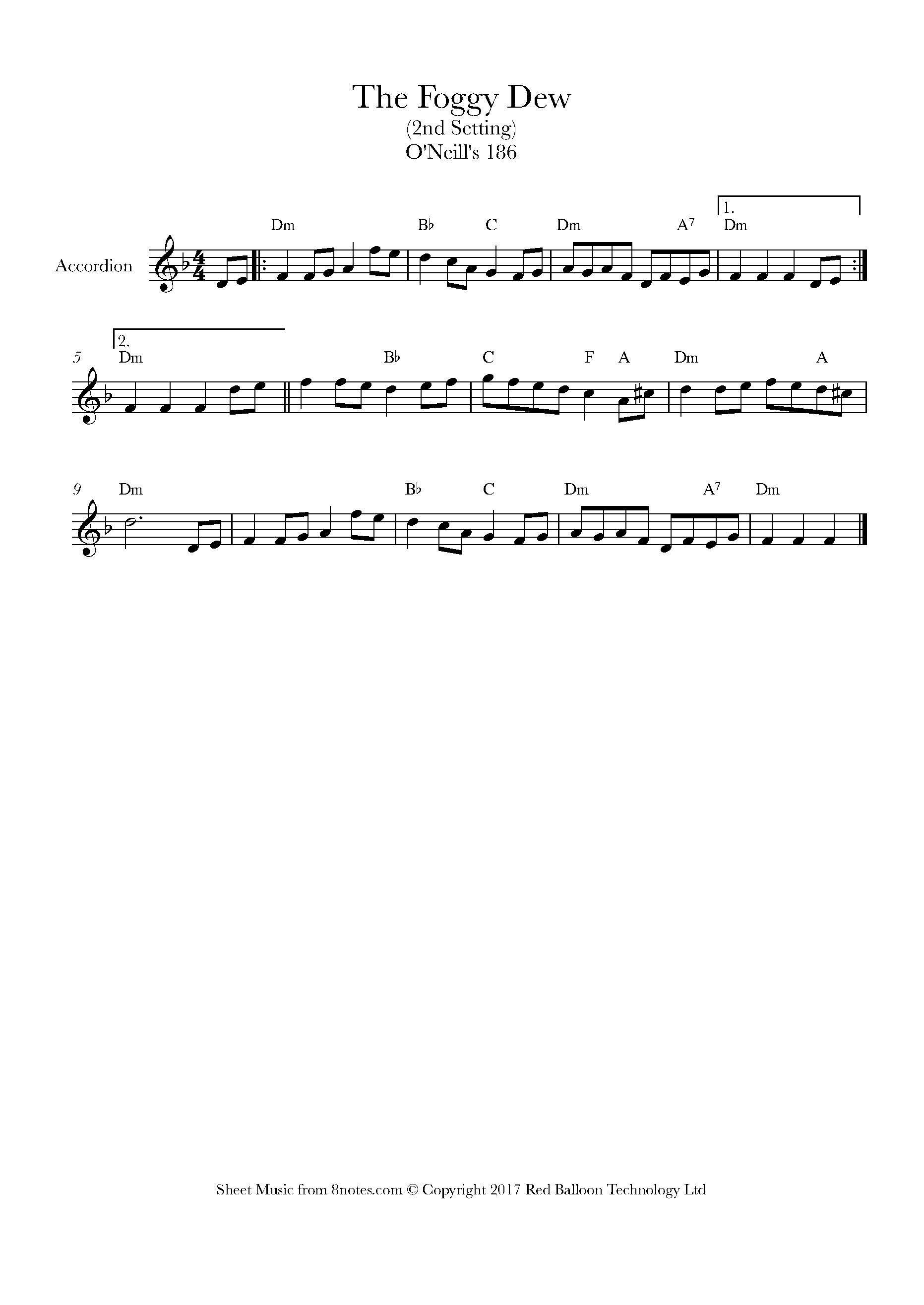 The Foggy Dew (Irish Folk Song) Sheet music for Accordion - 8notes.com