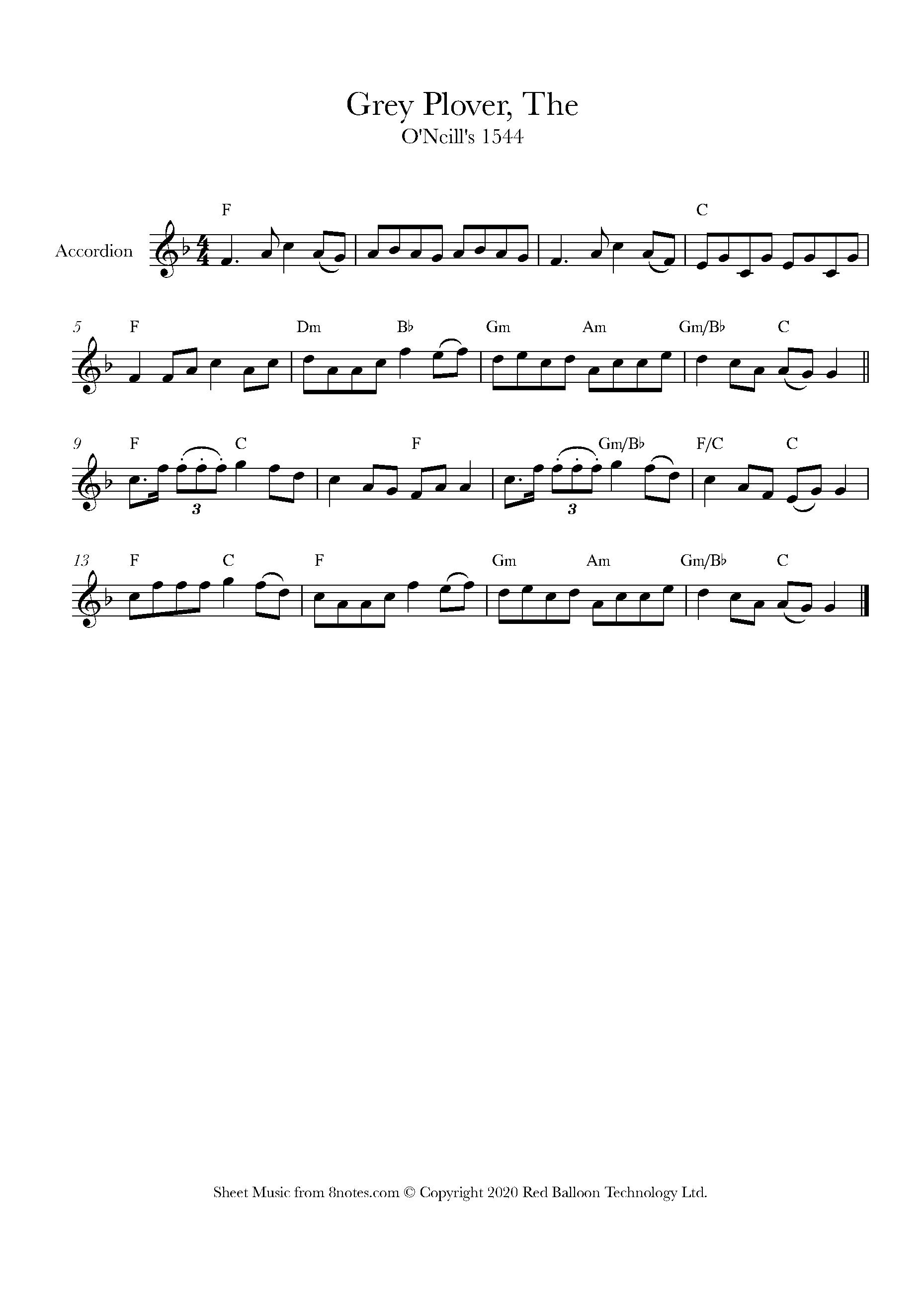 Grey Plover, The (Irish Folk Song) Sheet music for Accordion - 8notes.com