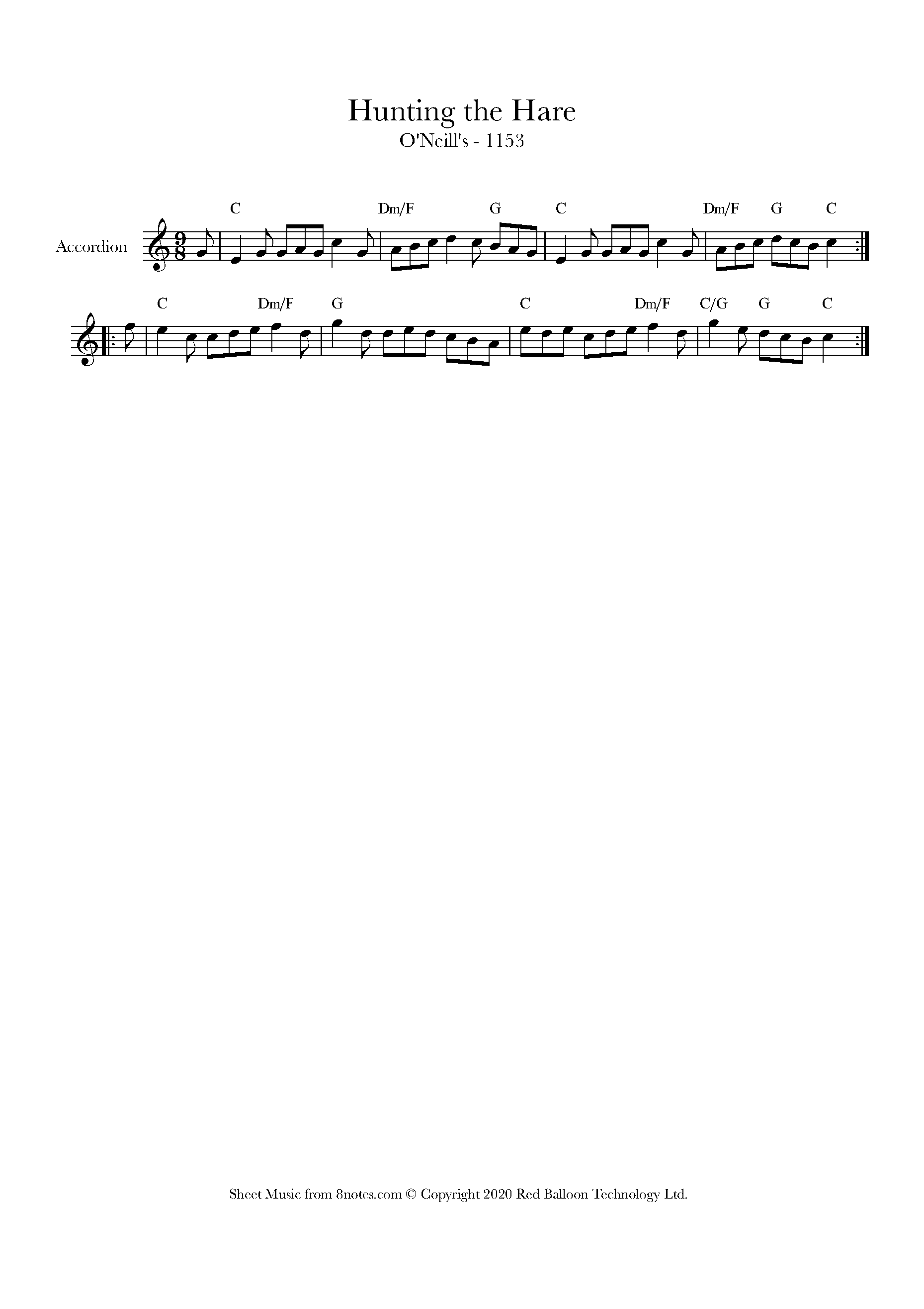 Hunting the Hare. (Irish Folk Song) Sheet music for Accordion - 8notes.com