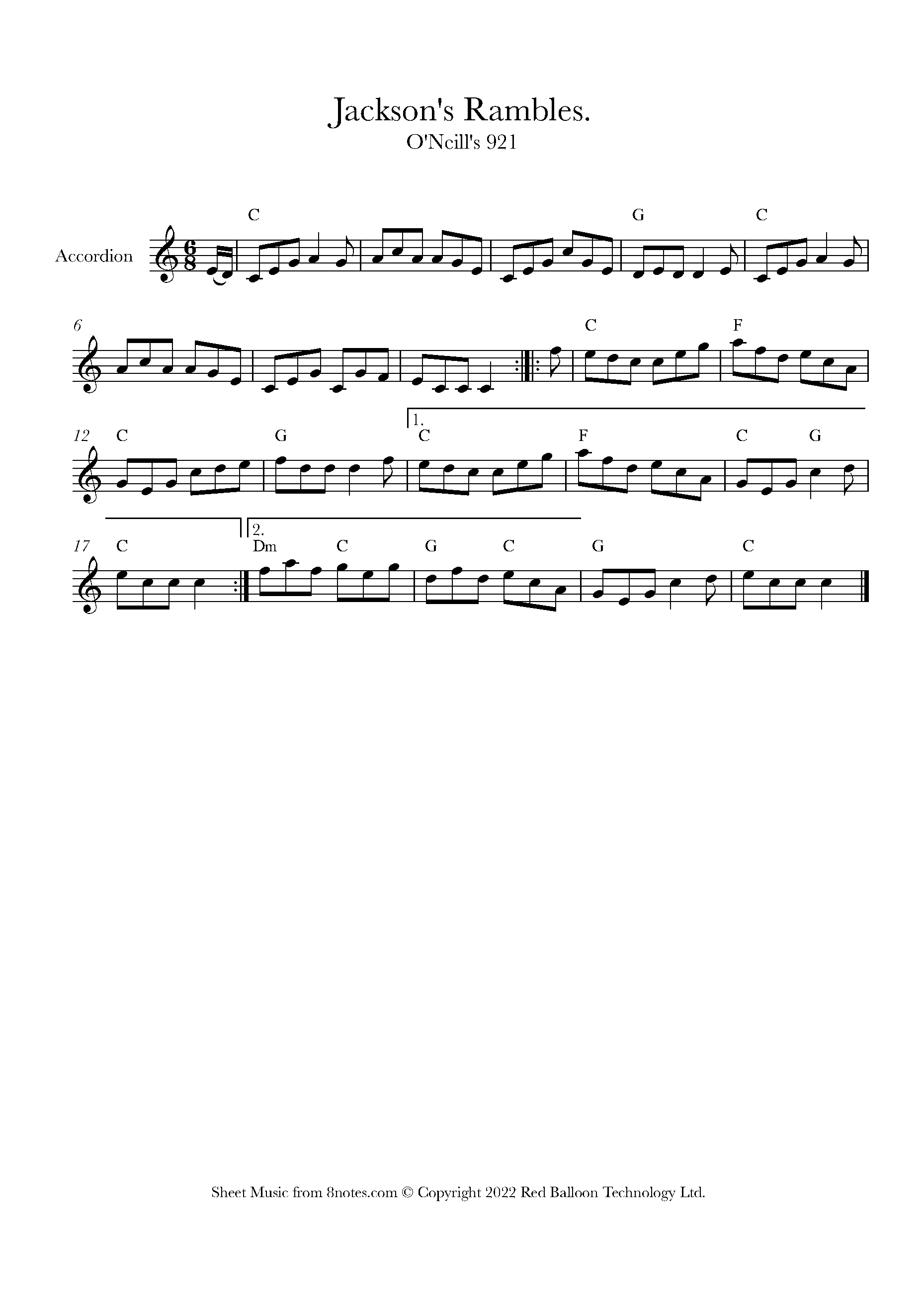Jackson's Rambles (Irish Trad.) Sheet music for Accordion - 8notes.com
