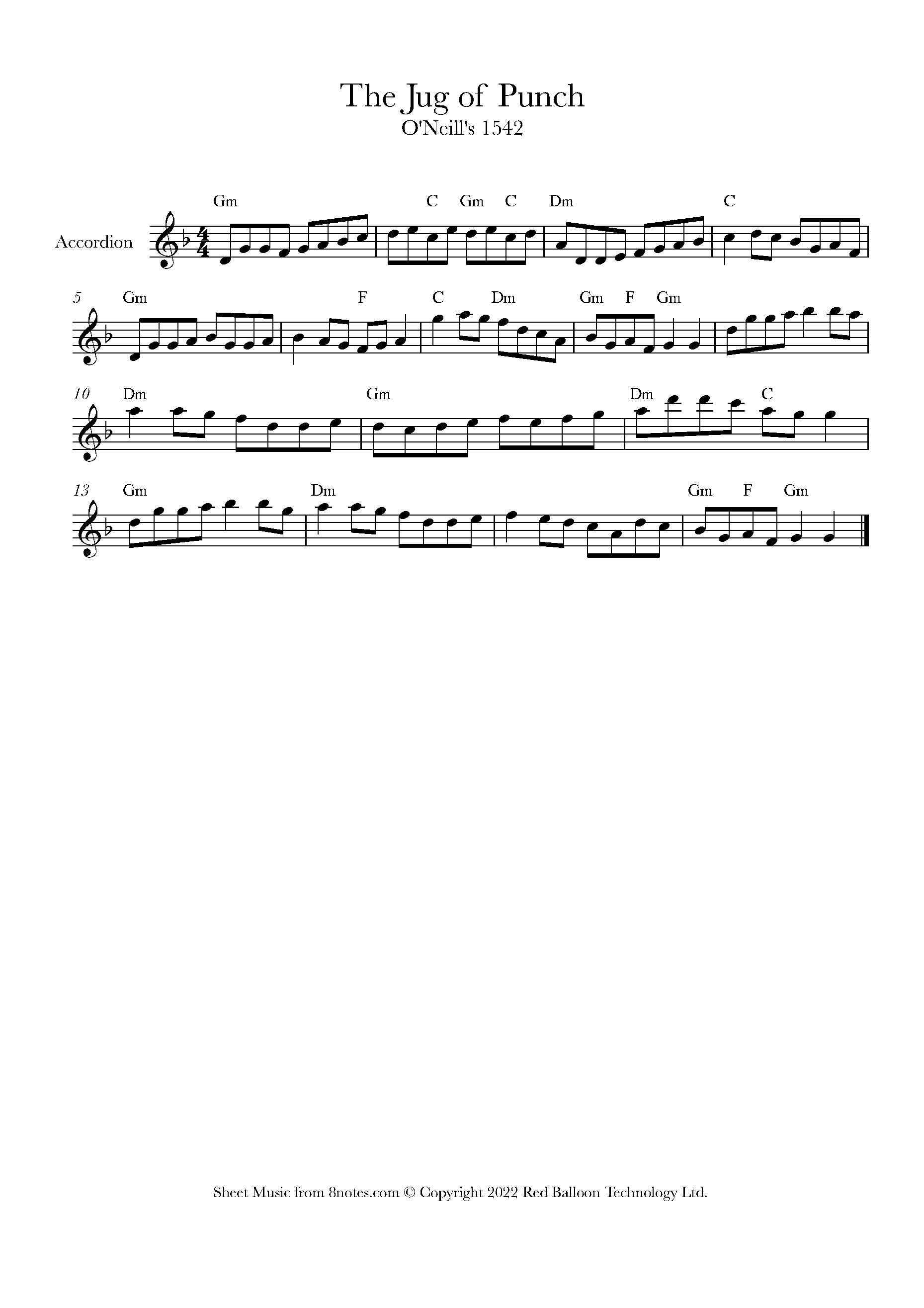 The Jug of Punch (Irish Trad.) Sheet music for Accordion - 8notes.com