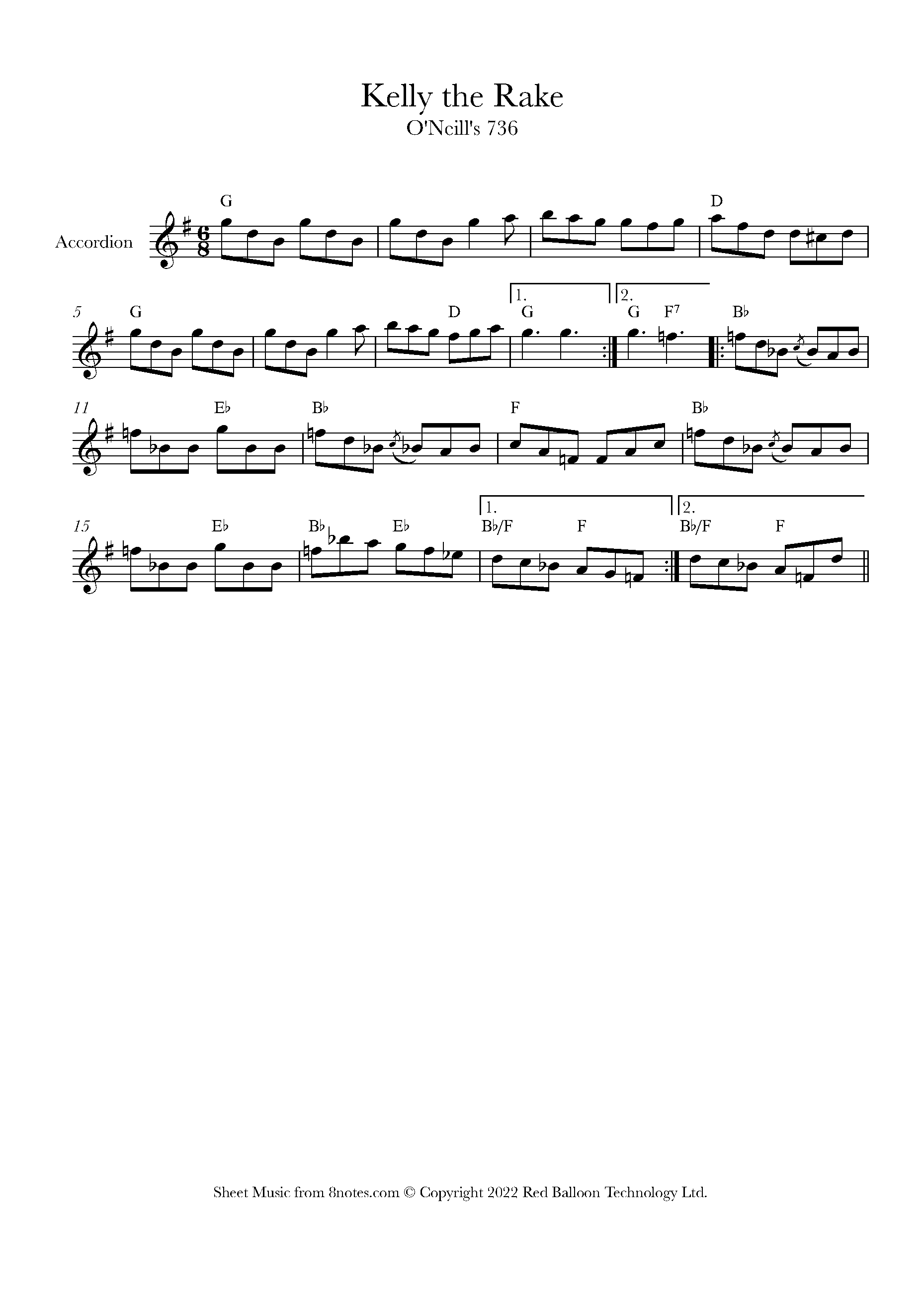 Kelly the Rake (Irish Trad.) Sheet music for Accordion - 8notes.com