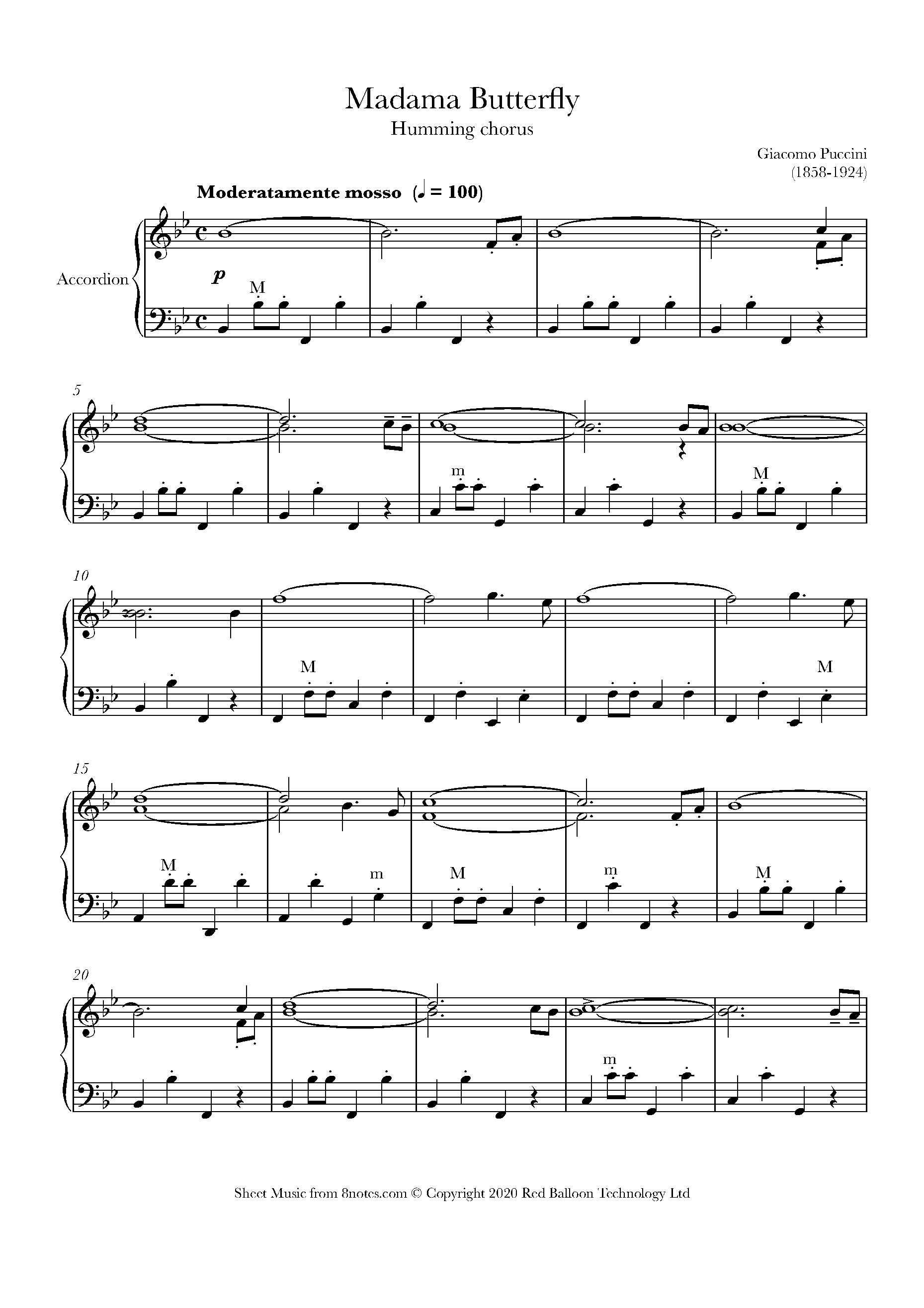 Puccini - Humming Chorus from Madame Butterfly Sheet music for ...
