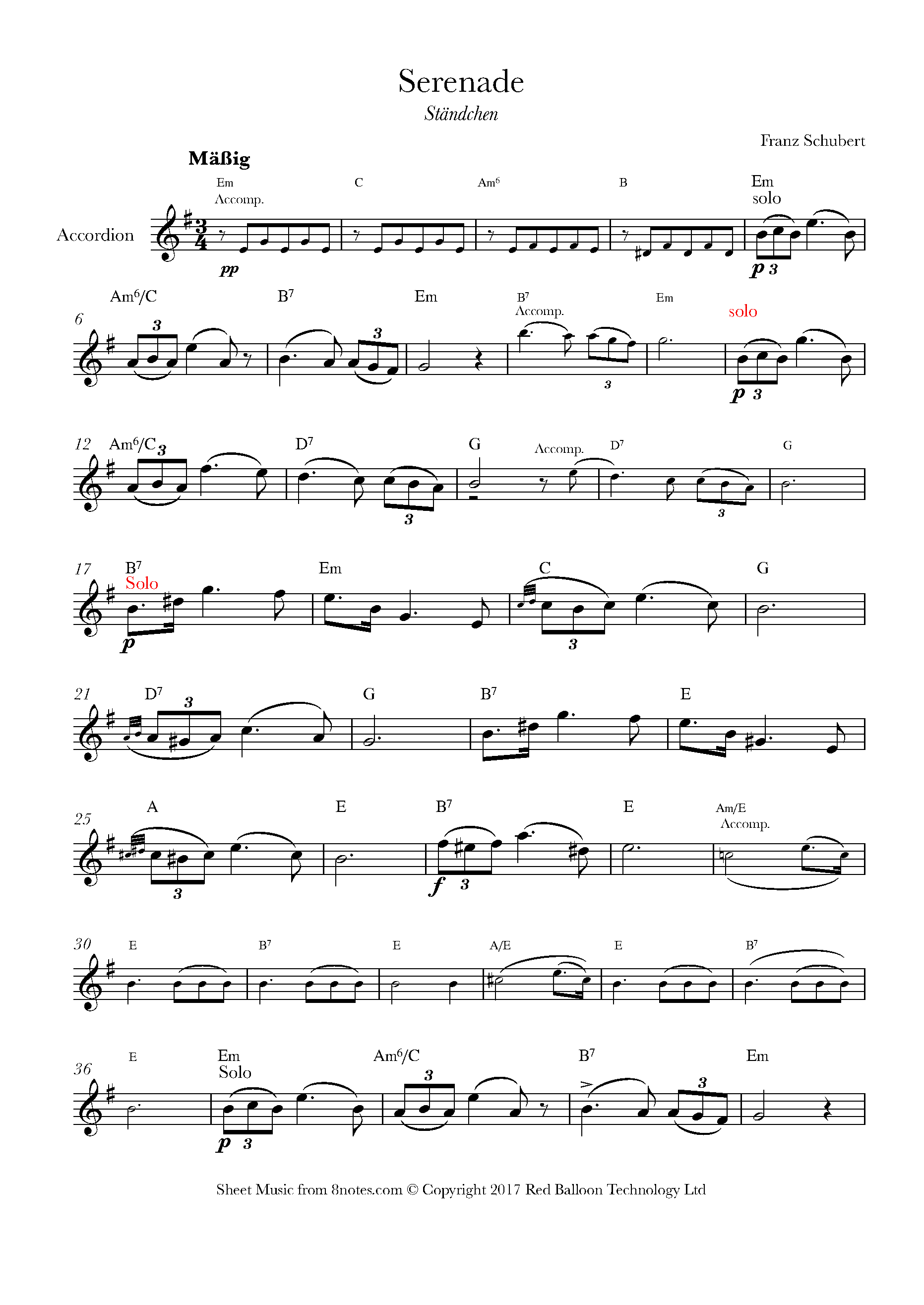 Schubert - Serenade (Standchen) Sheet music for Accordion - 8notes.com