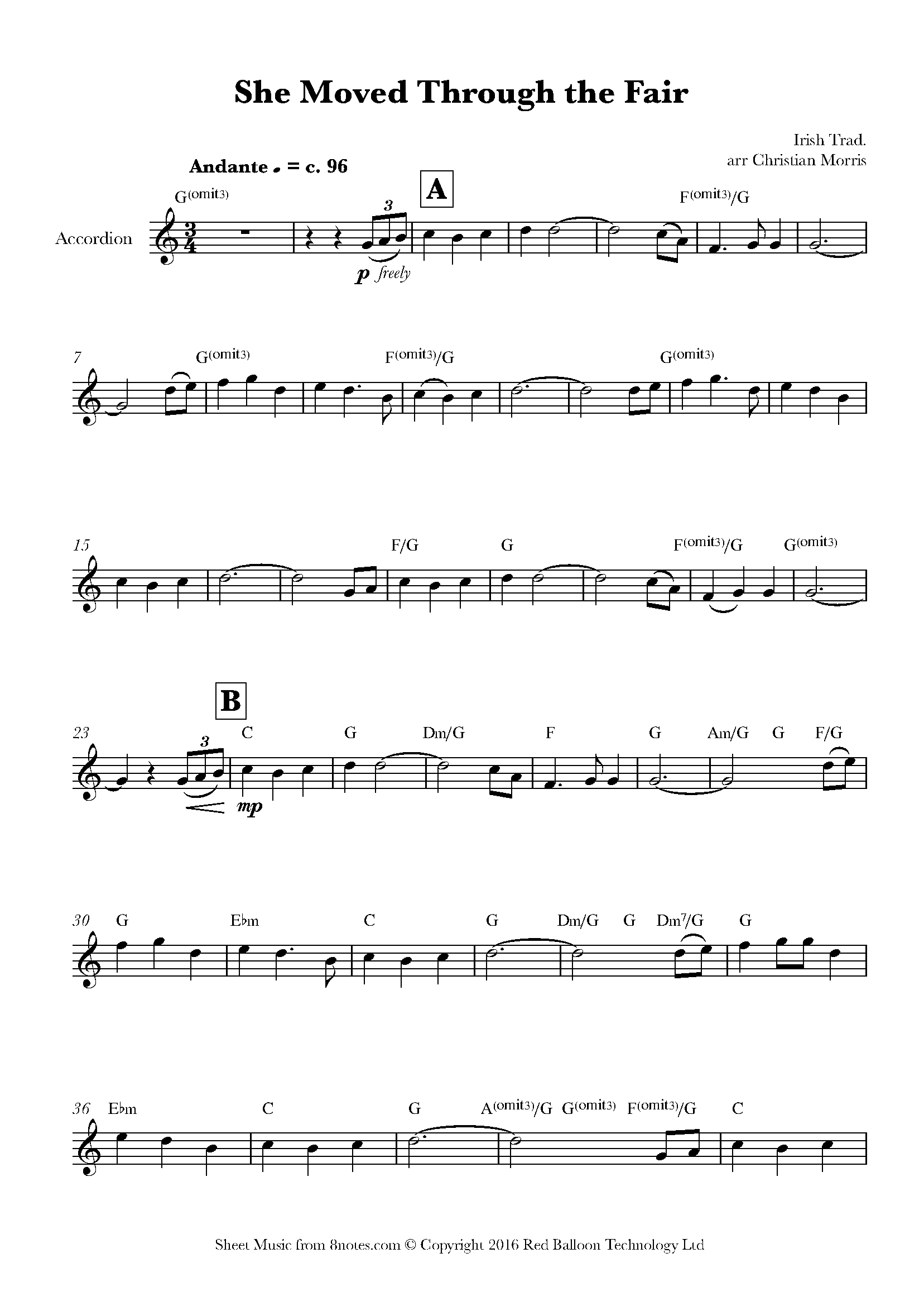 She Moved Through the Fair (Irish trad.) Sheet music for Accordion ...