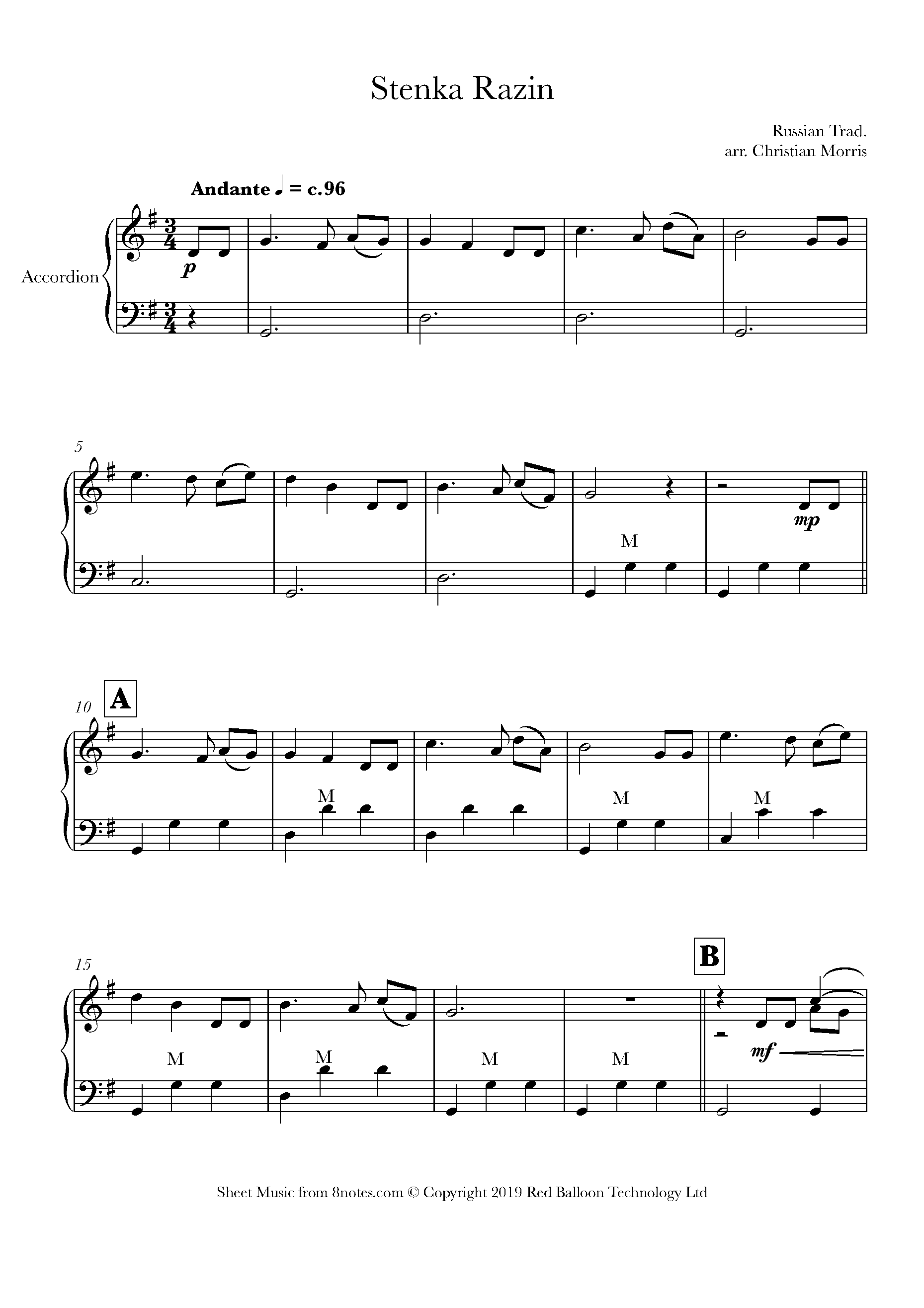 Stenka Razin (Volga Volga) Sheet music for Accordion - 8notes.com