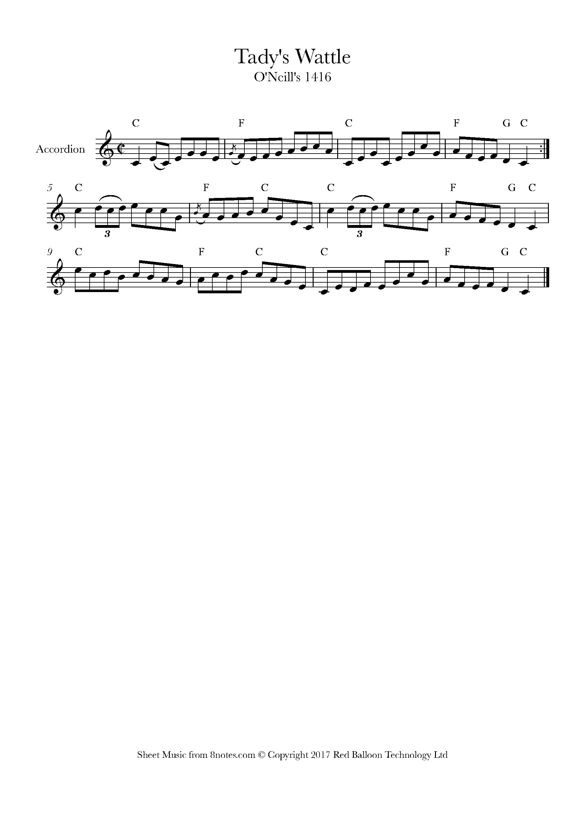 Tady's Wattle (Irish Reel) Sheet music for Accordion - 8notes.com