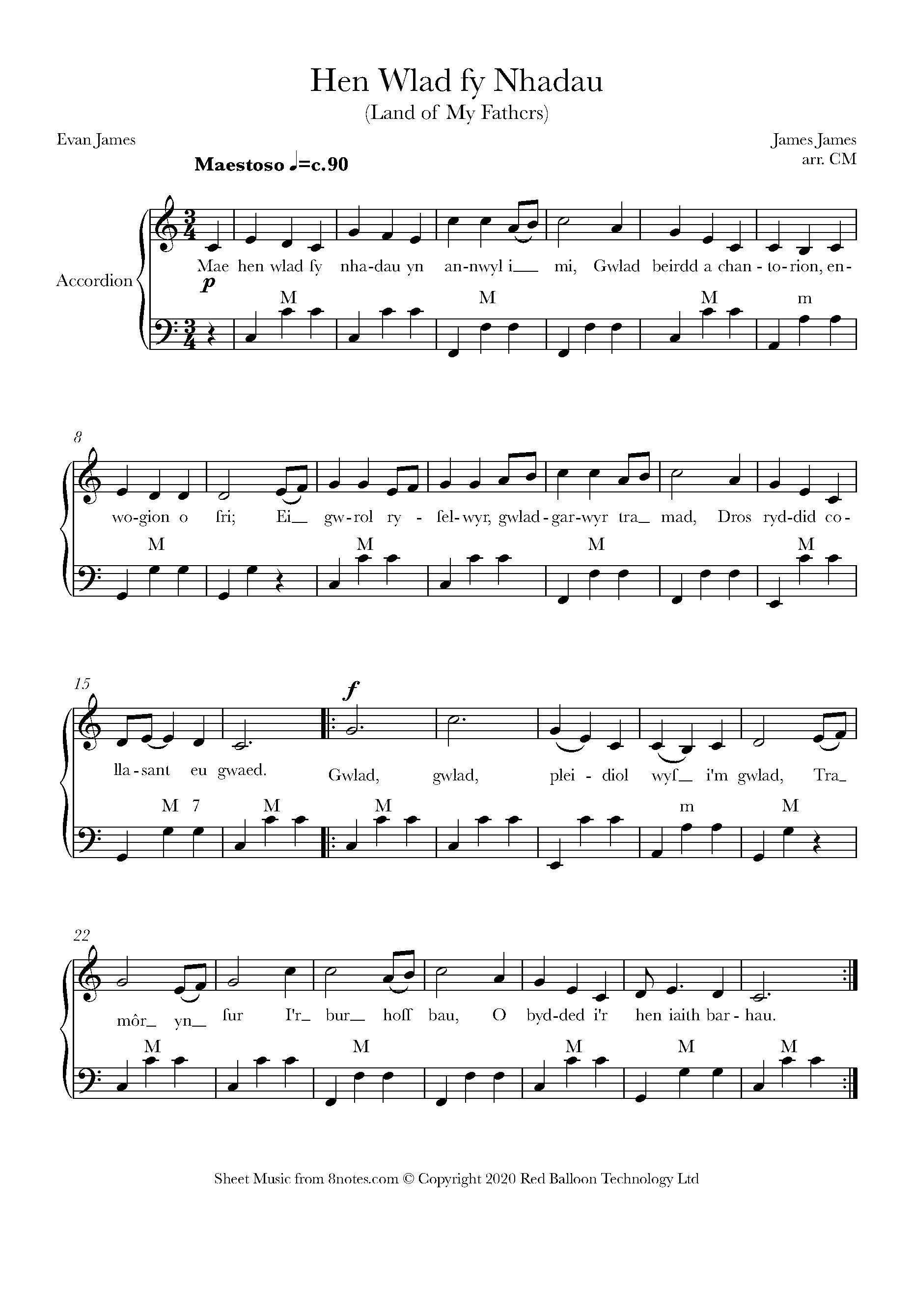 Hen Wlad fy Nhadau (Land of My Fathers) (Welsh National Anthem) Sheet ...