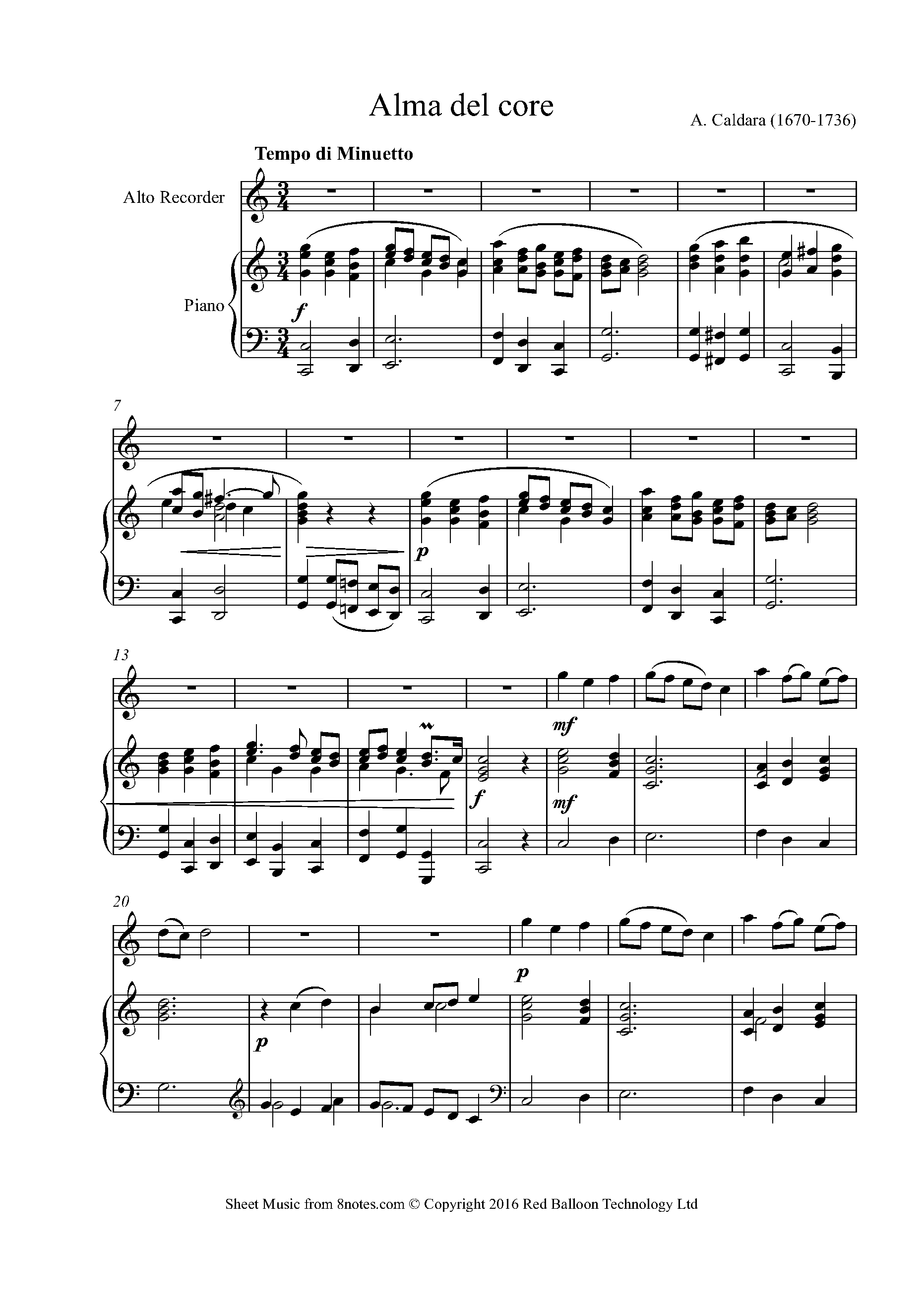 Caldara - Alma Del Core Sheet music for Alto Recorder - 8notes.com