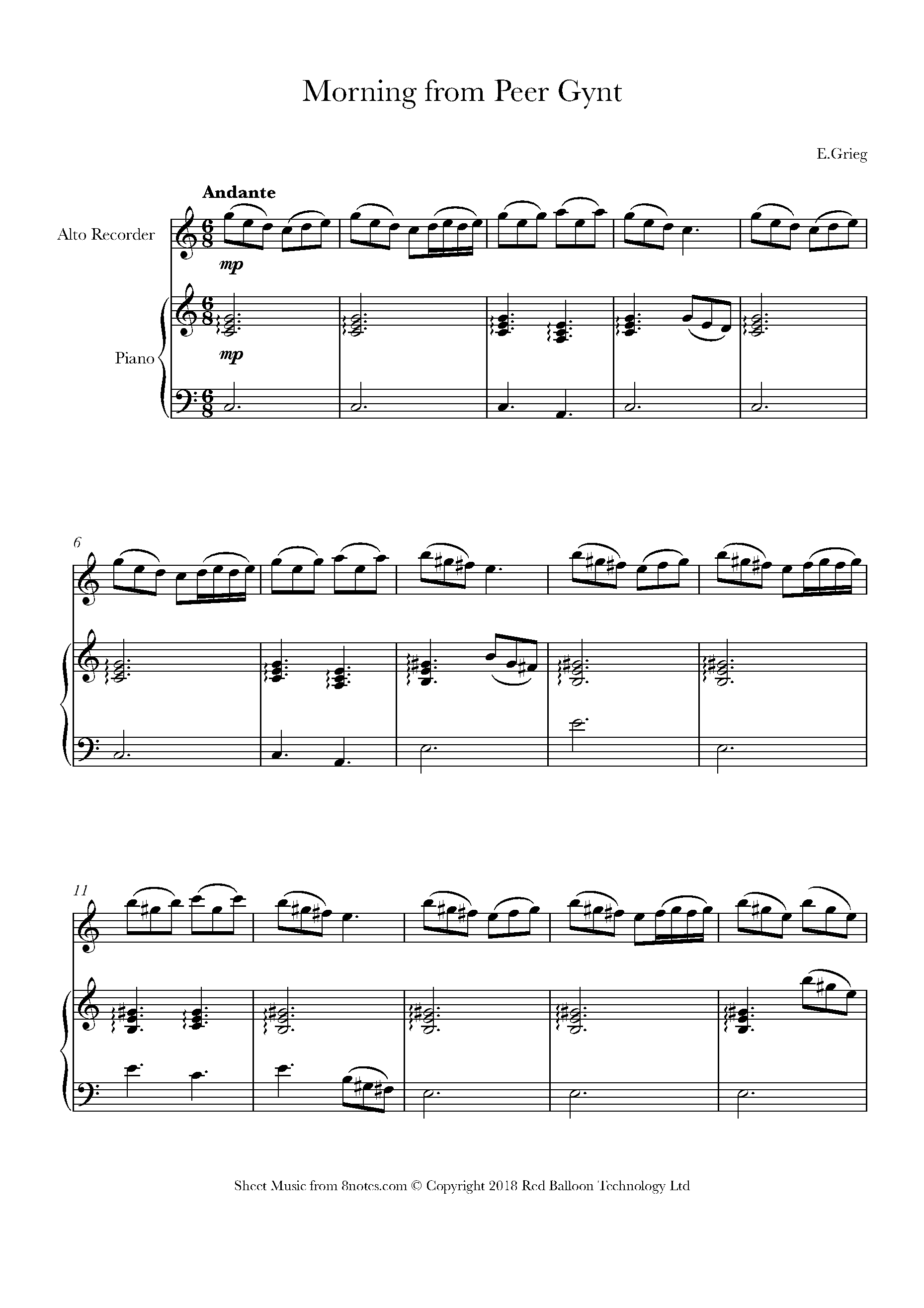 Grieg - Morning from Peer Gynt (Morning Mood) Sheet music for Alto ...