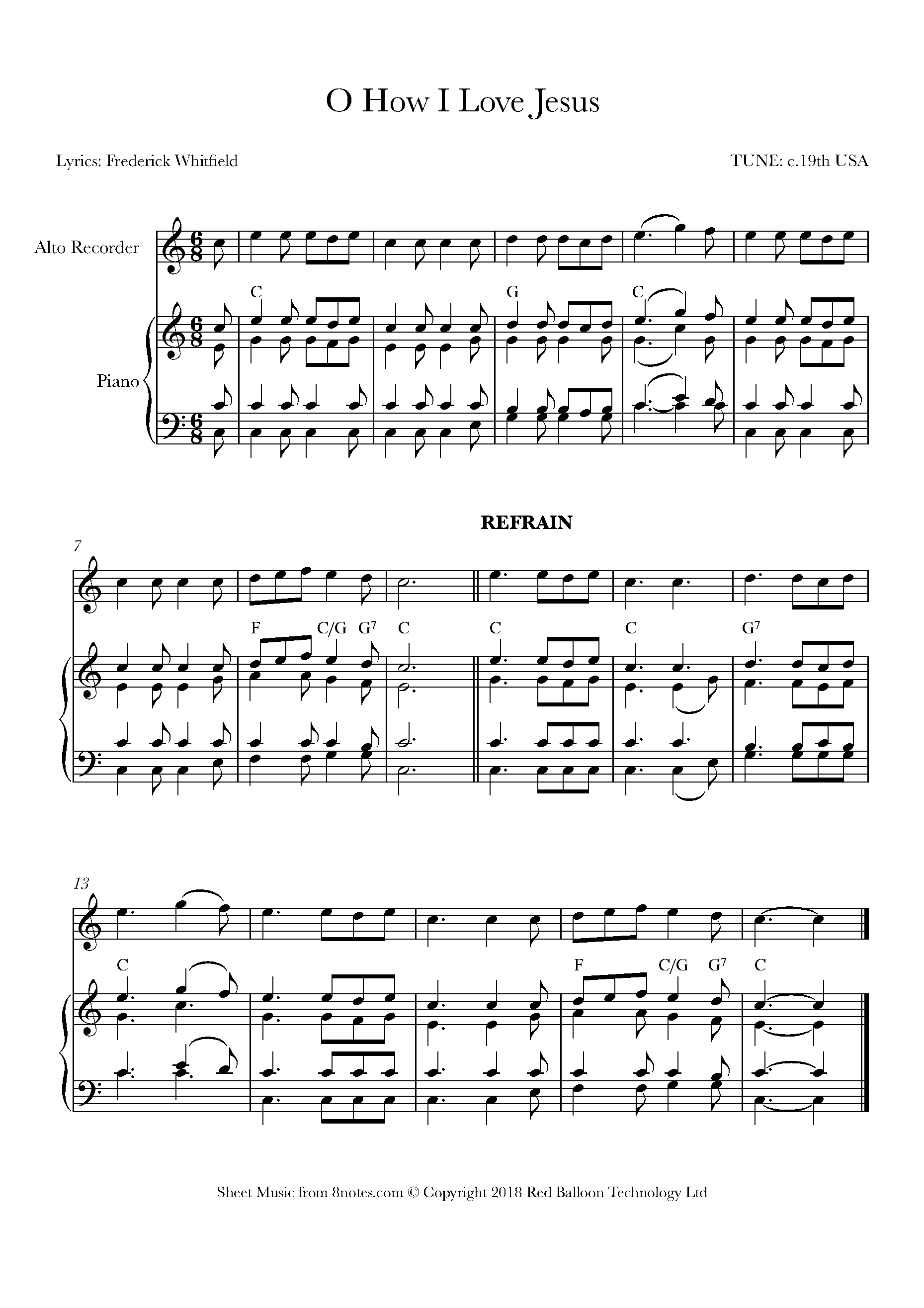 O How I Love Jesus Sheet music for Alto Recorder - 8notes.com