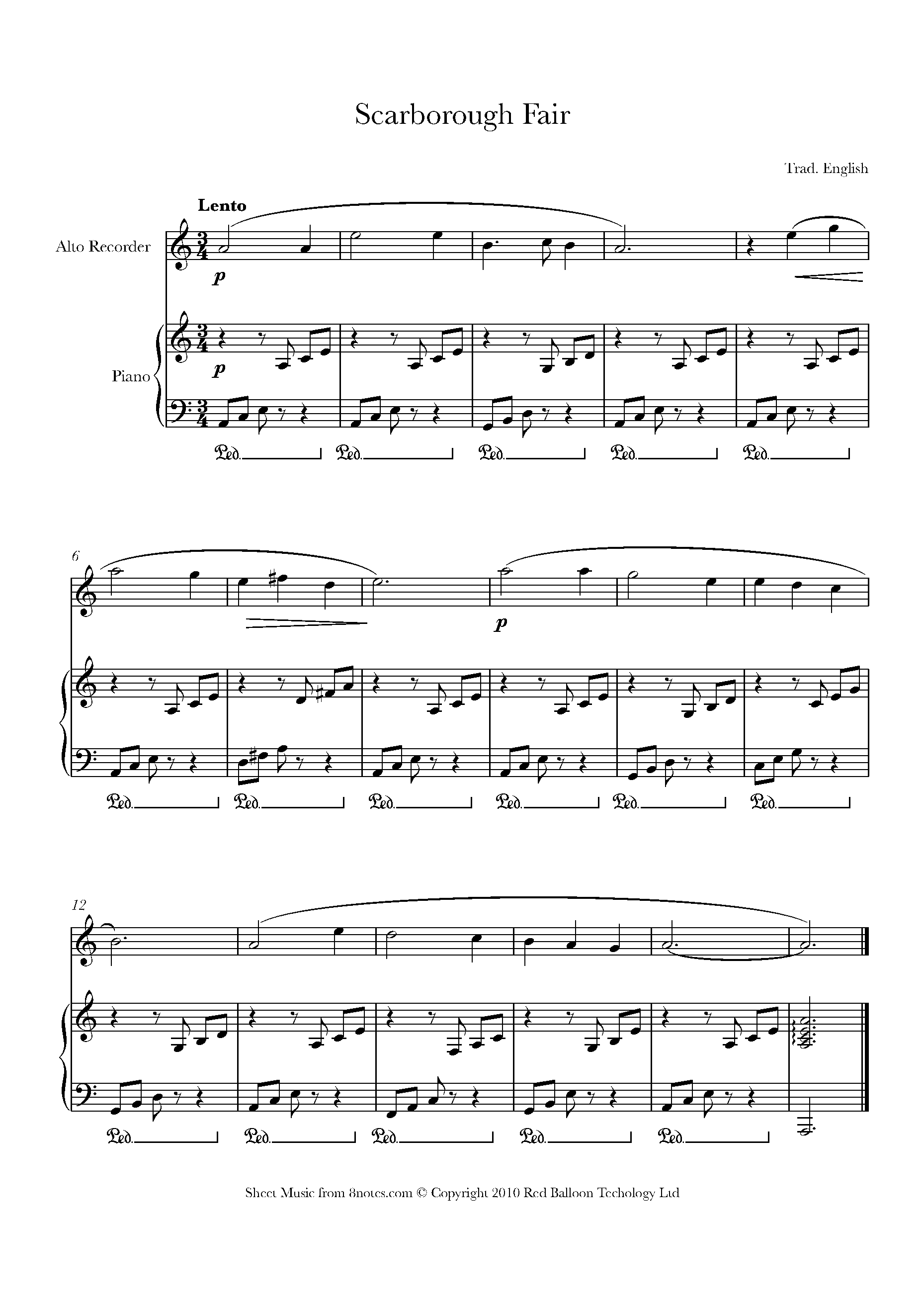 Scarborough Fair Sheet music for Alto Recorder - 8notes.com