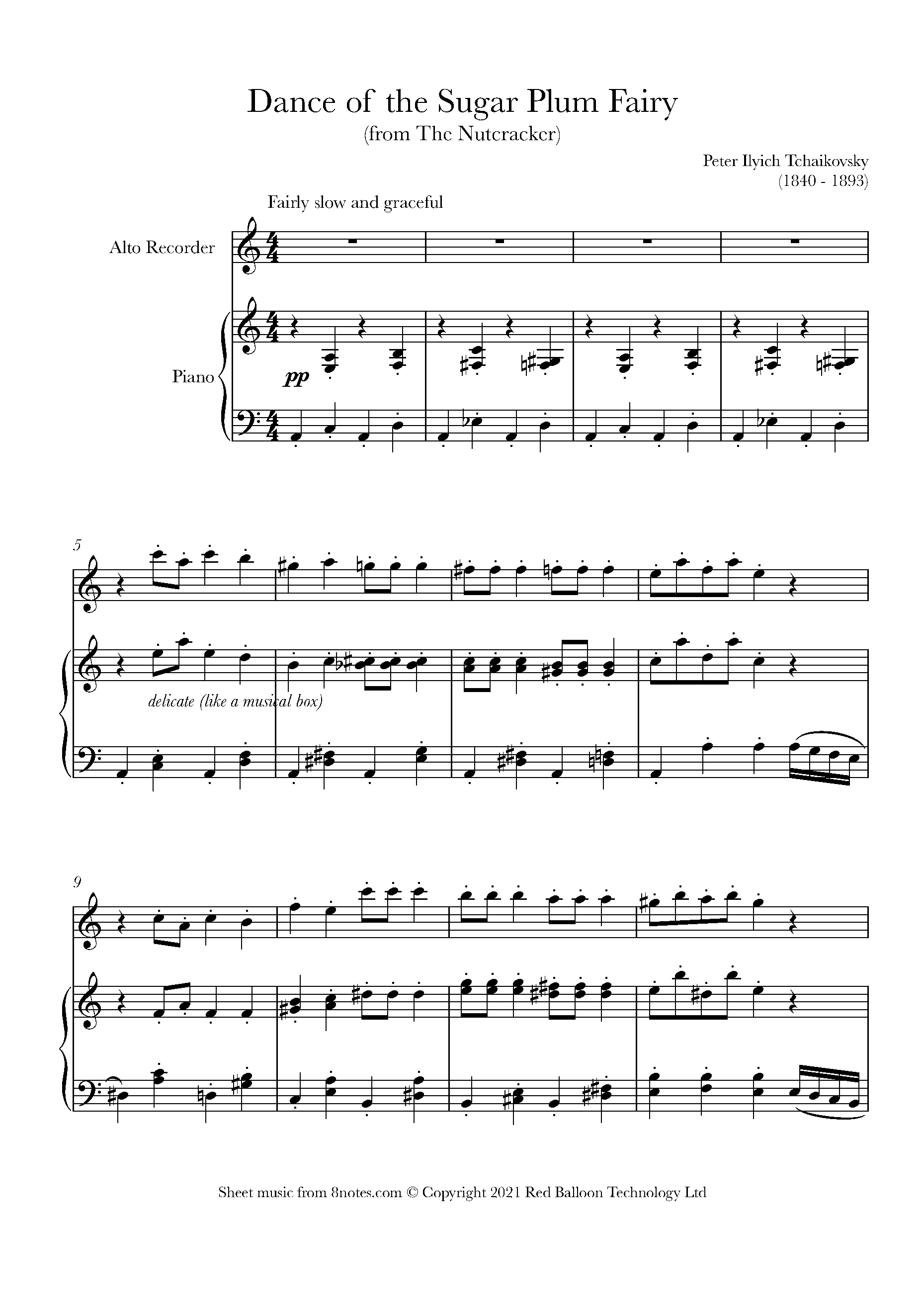 Tchaikovsky - Dance of the Sugar Plum Fairy from the Nutcracker Sheet ...