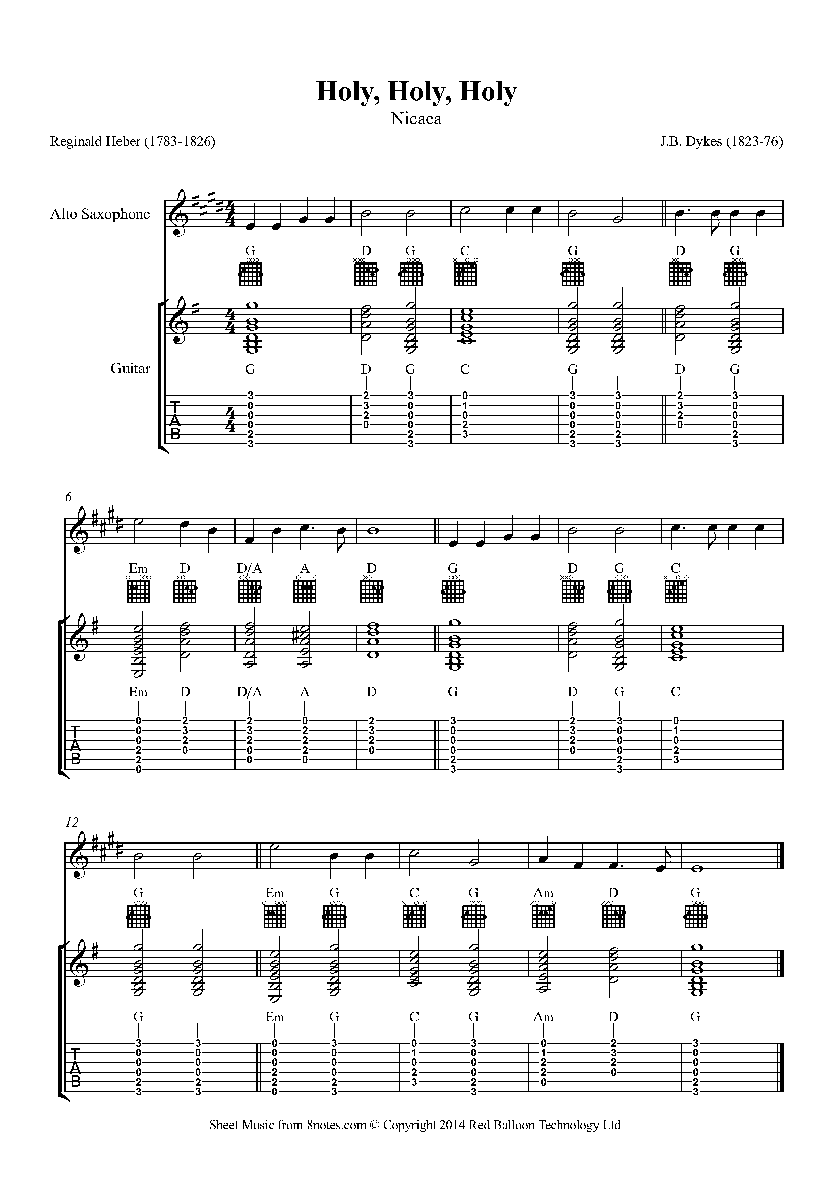 Dykes - Holy, Holy, Holy (Nicaea) Sheet music for Alto Sax-Guitar Duet ...