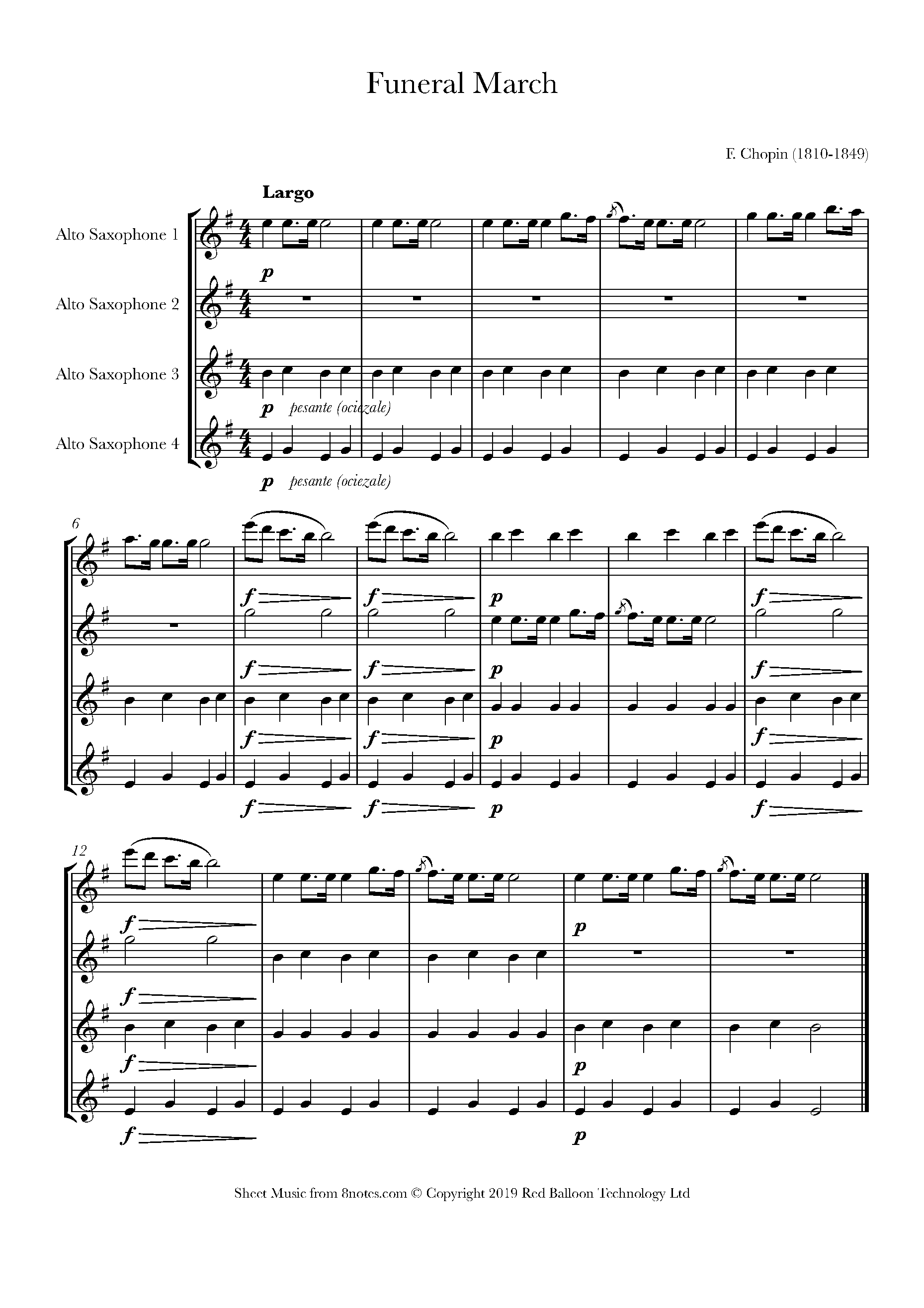Chopin - Funeral March Sheet music for Alto Sax Quartet - 8notes.com