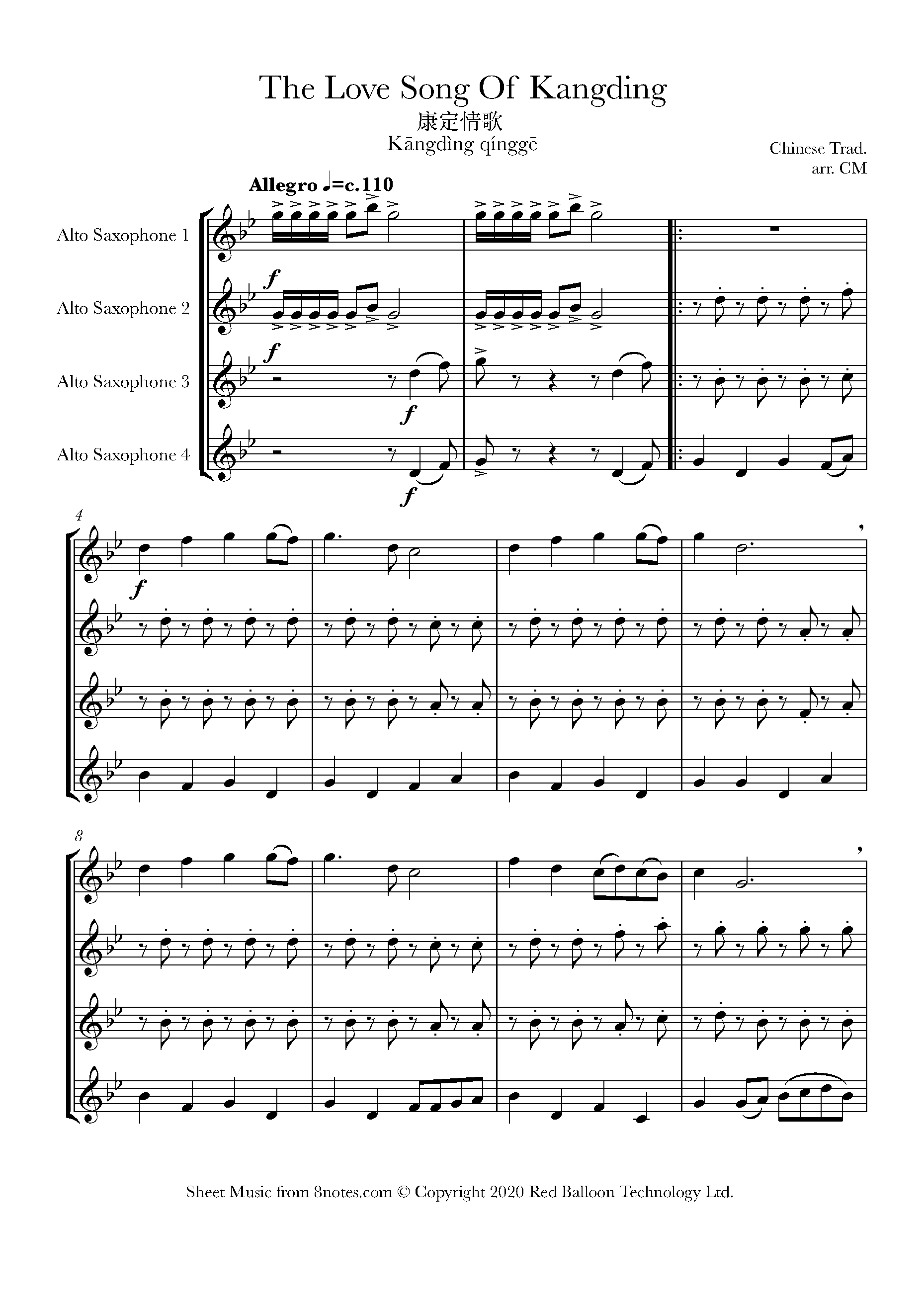 The Love Song Of Kangding Sheet music for Alto Sax Quartet - 8notes.com