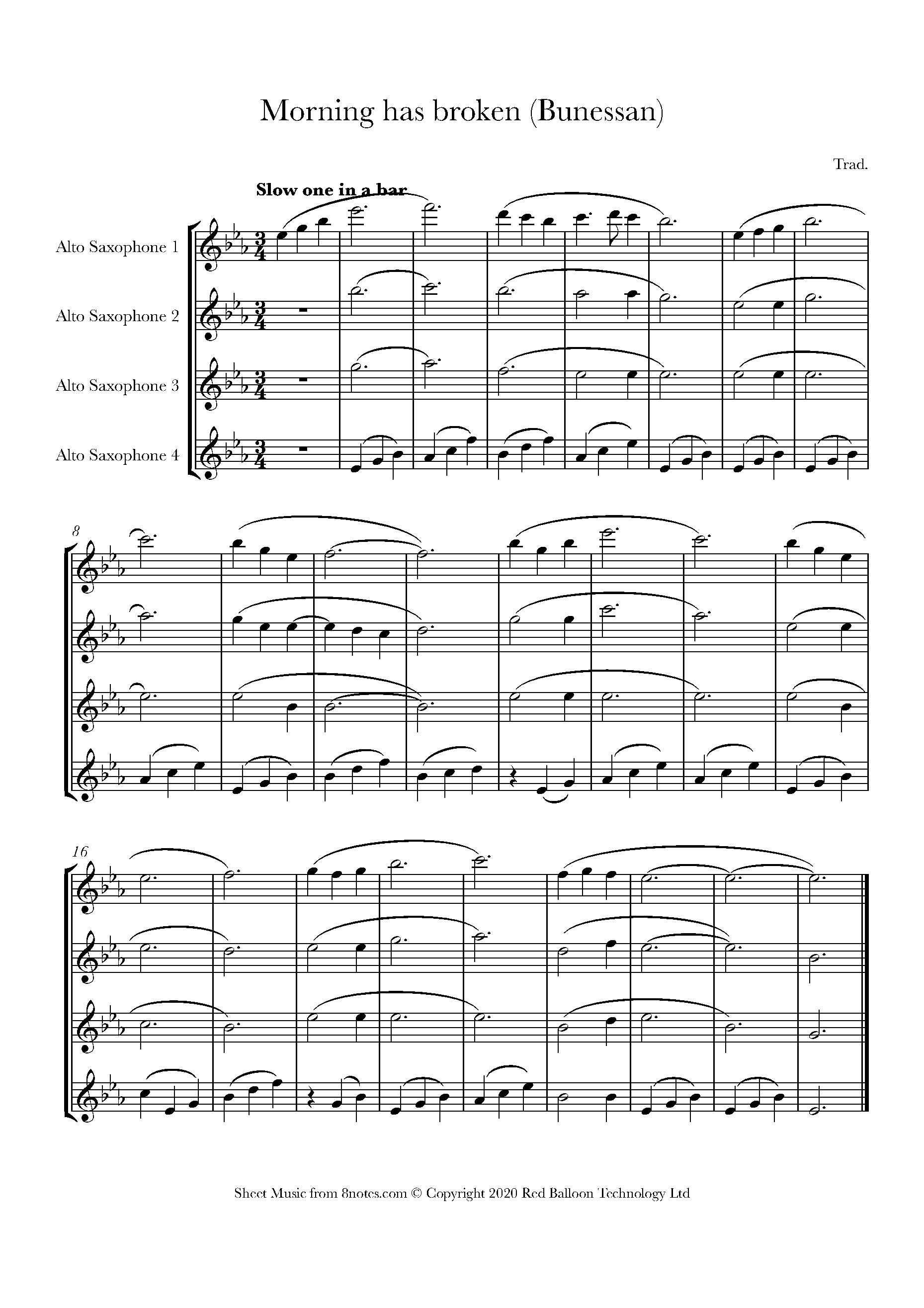 Morning has Broken (Bunessan) Sheet music for Alto Sax Quartet - 8notes.com