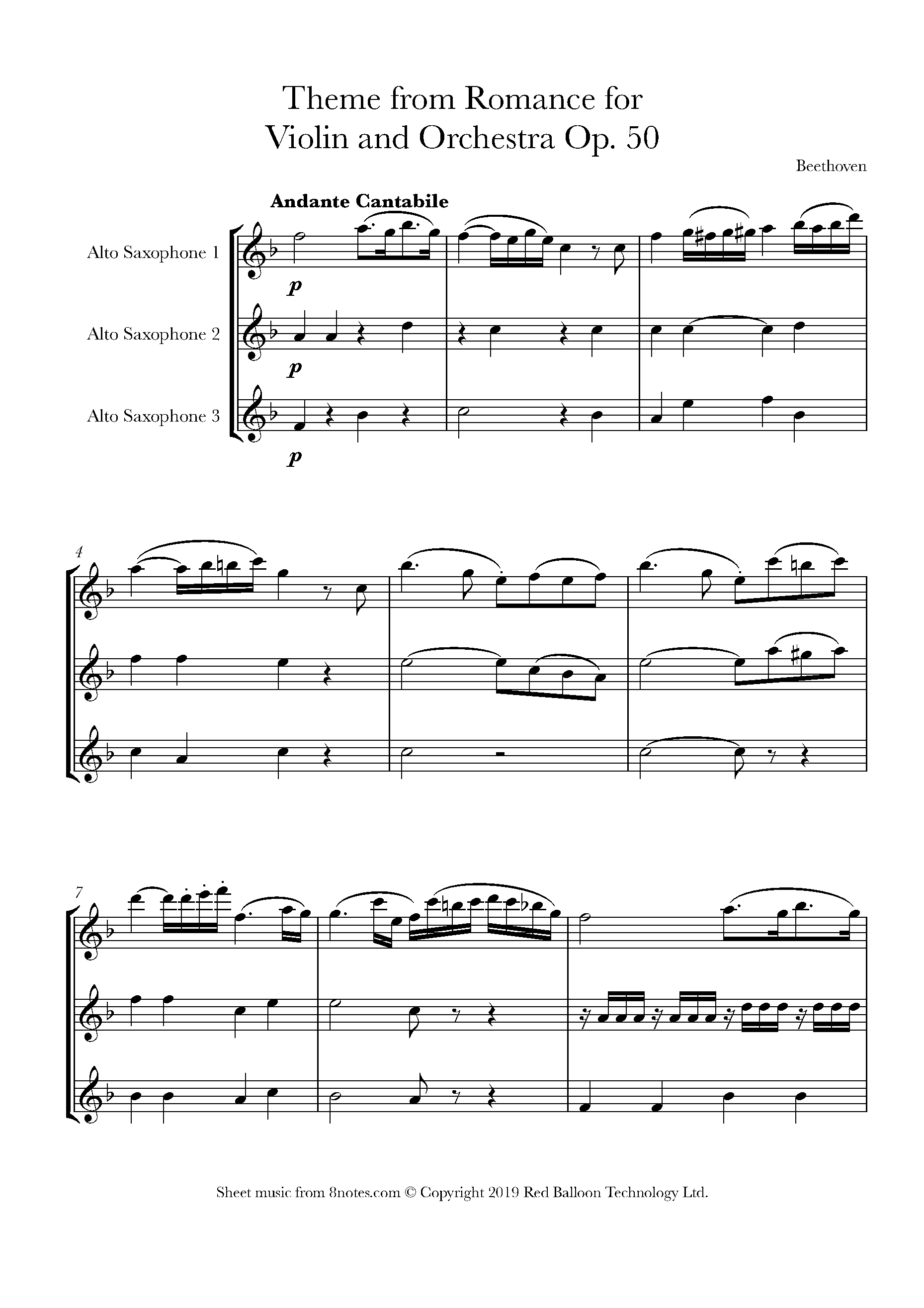 Beethoven - Theme from Romance for Violin and Orchestra Op. 50 Sheet ...