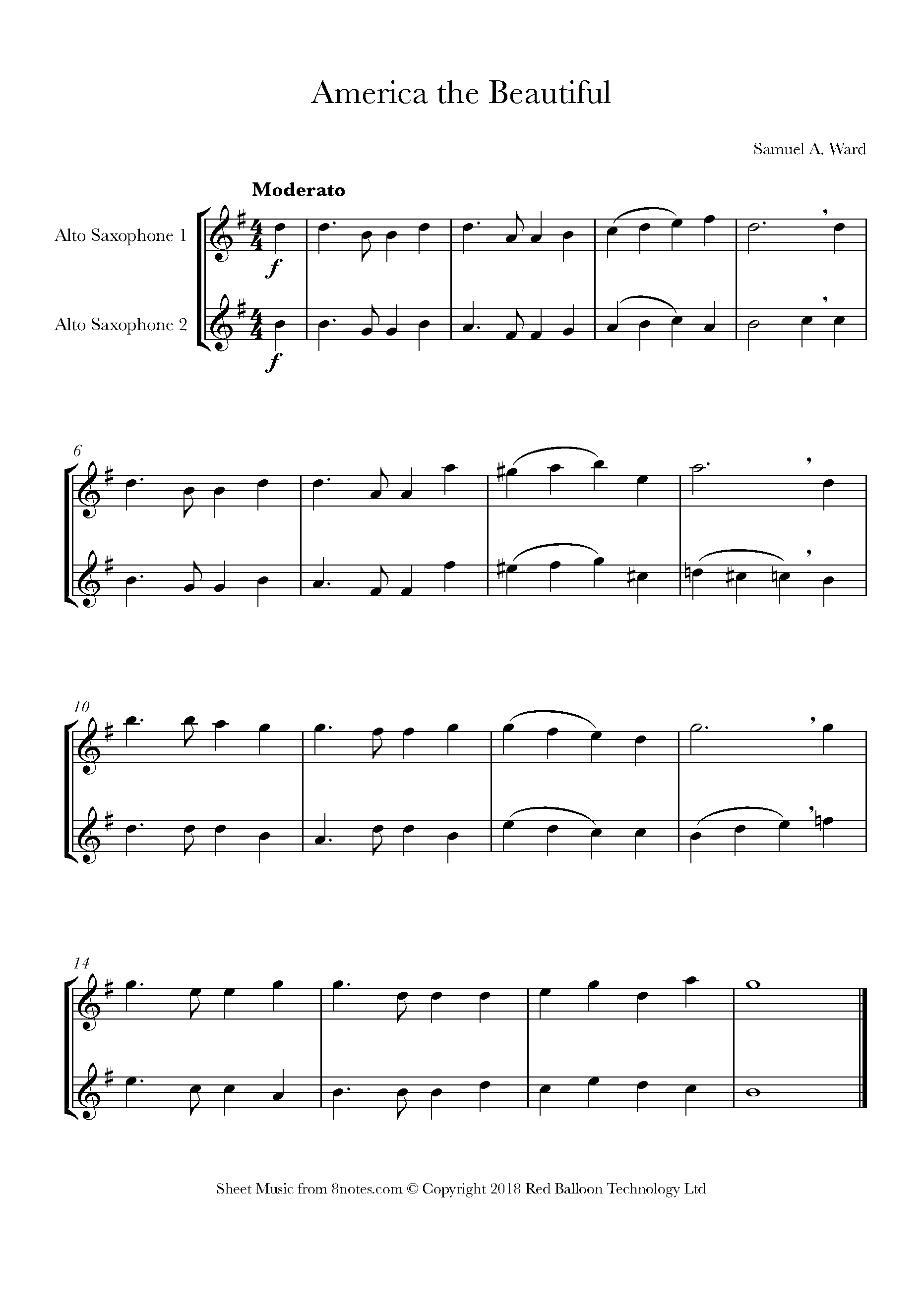 Samuel A. Ward - America the Beautiful Sheet music for Alto Saxophone ...