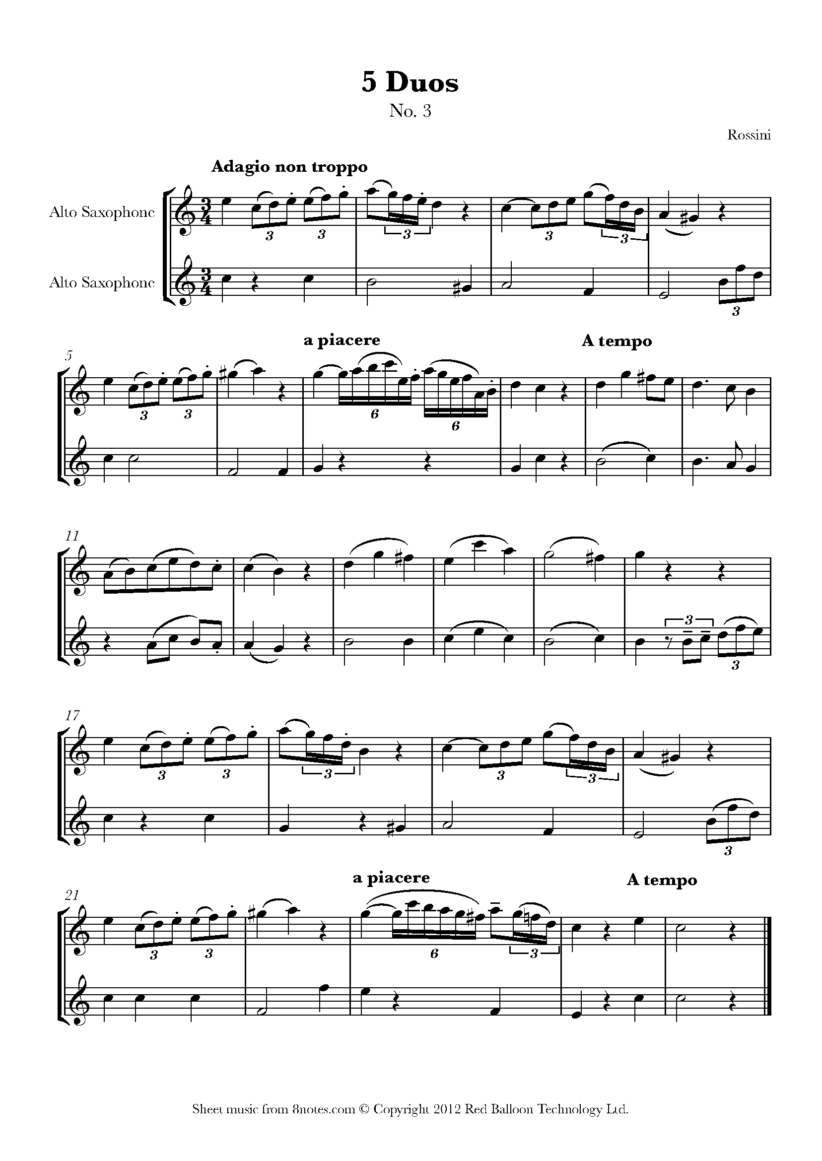 Rossini - 5 Duos No.3 Adagio Sheet music for Alto Saxophone Duet ...