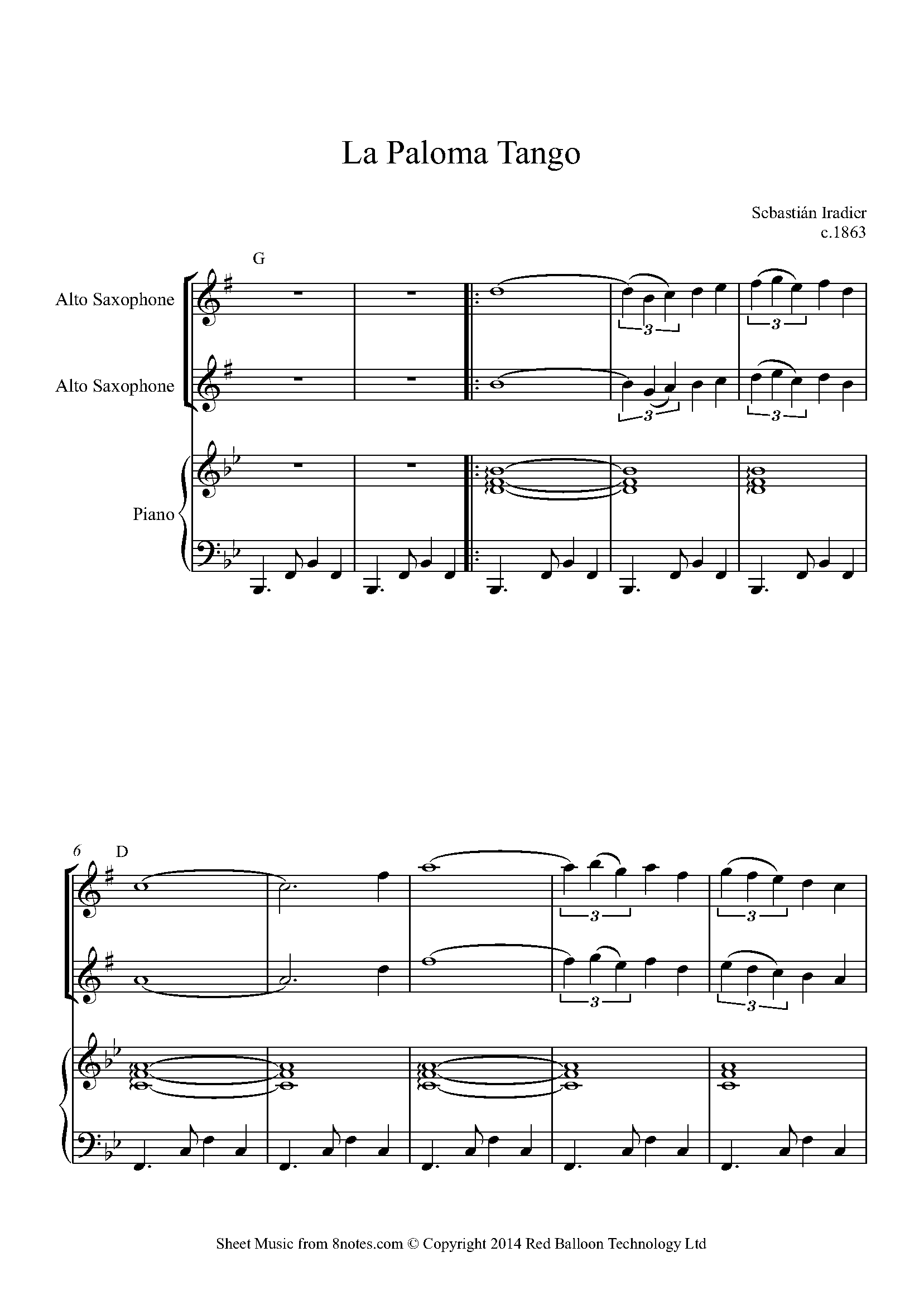 Sebastián Iradier - La Paloma Tango Sheet music for Alto Saxophone ...