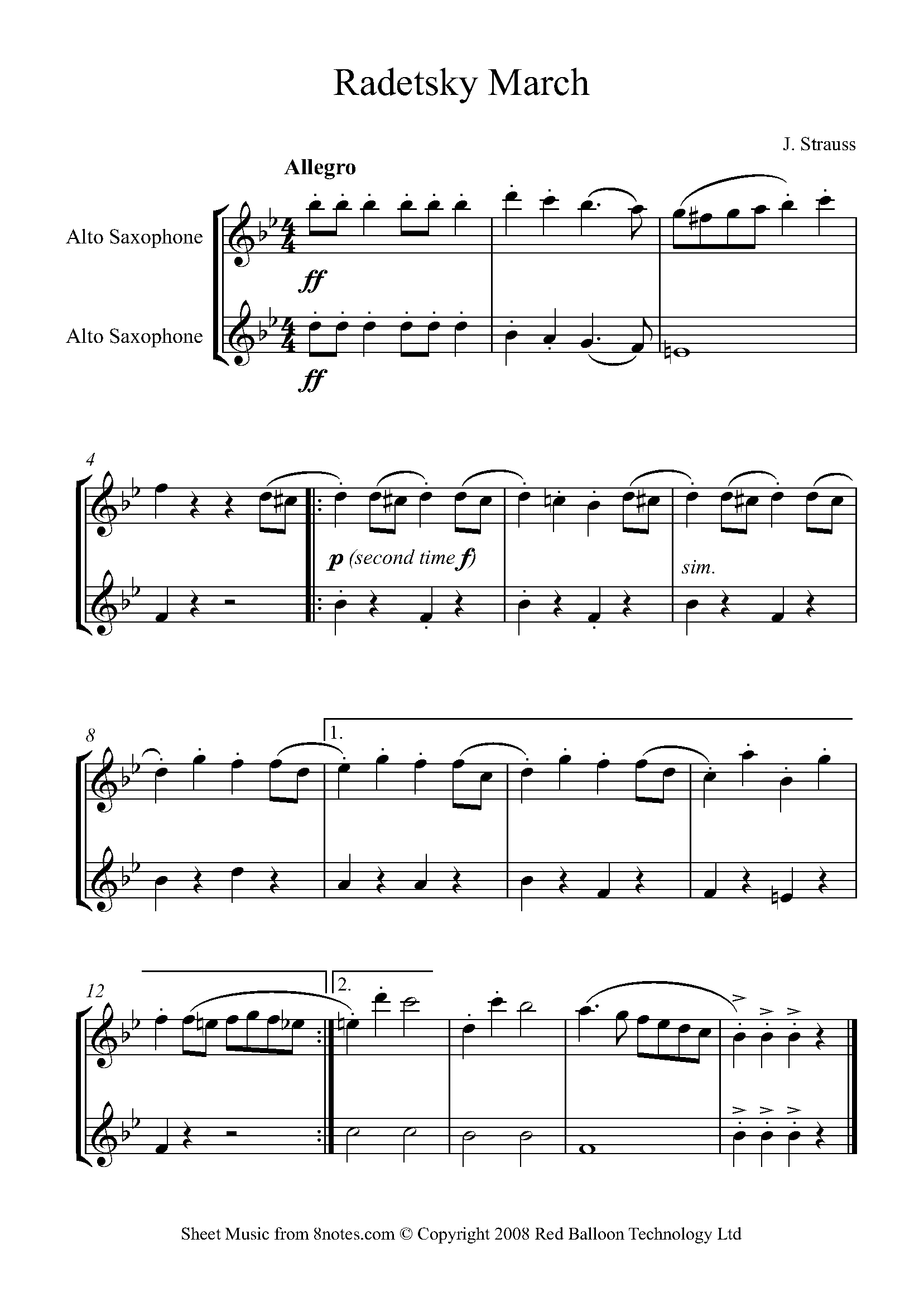 Strauss I - Radetsky March Sheet music for Alto Saxophone Duet - 8notes.com