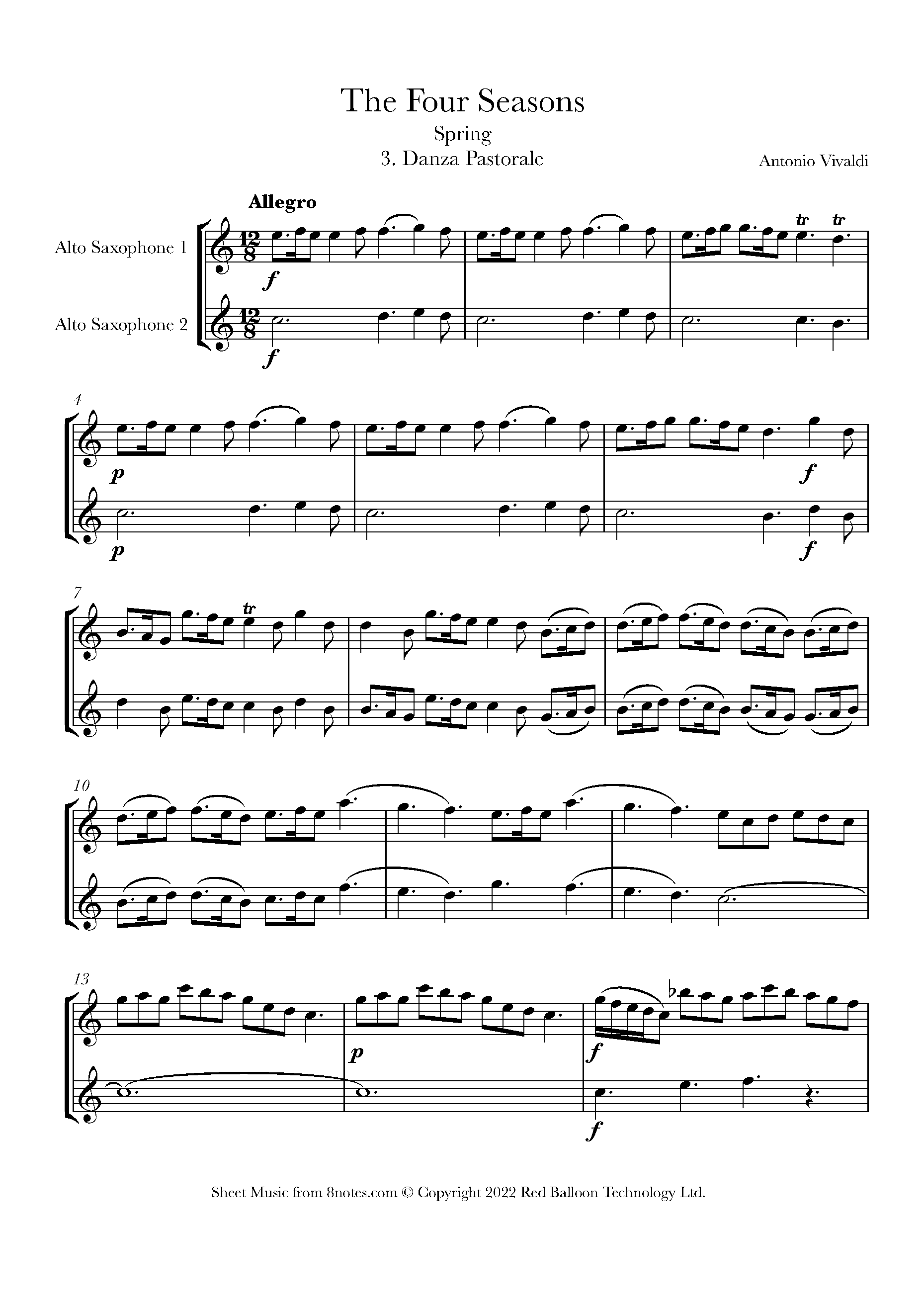 Vivaldi - Spring from the Four Seasons, 3. Danza Pastorale Sheet music ...