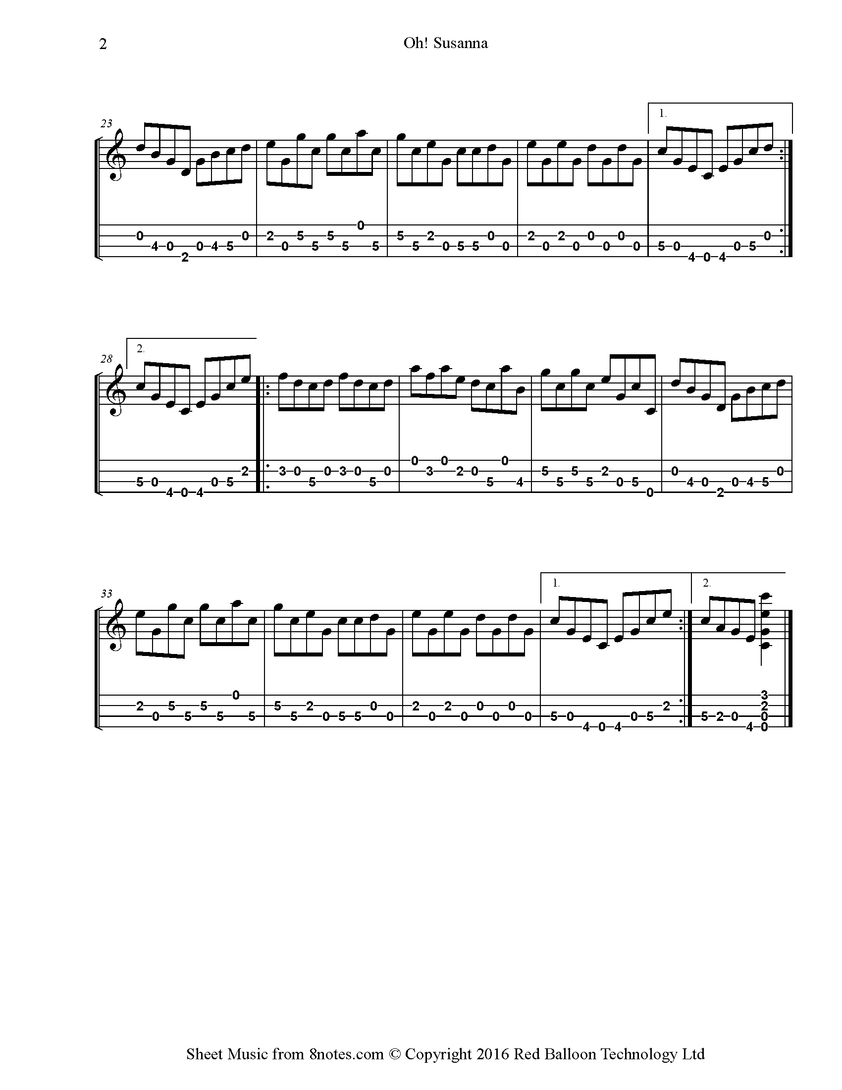 Stephen Foster - Oh Susanna (Tenor Banjo) Sheet music for Banjo ...